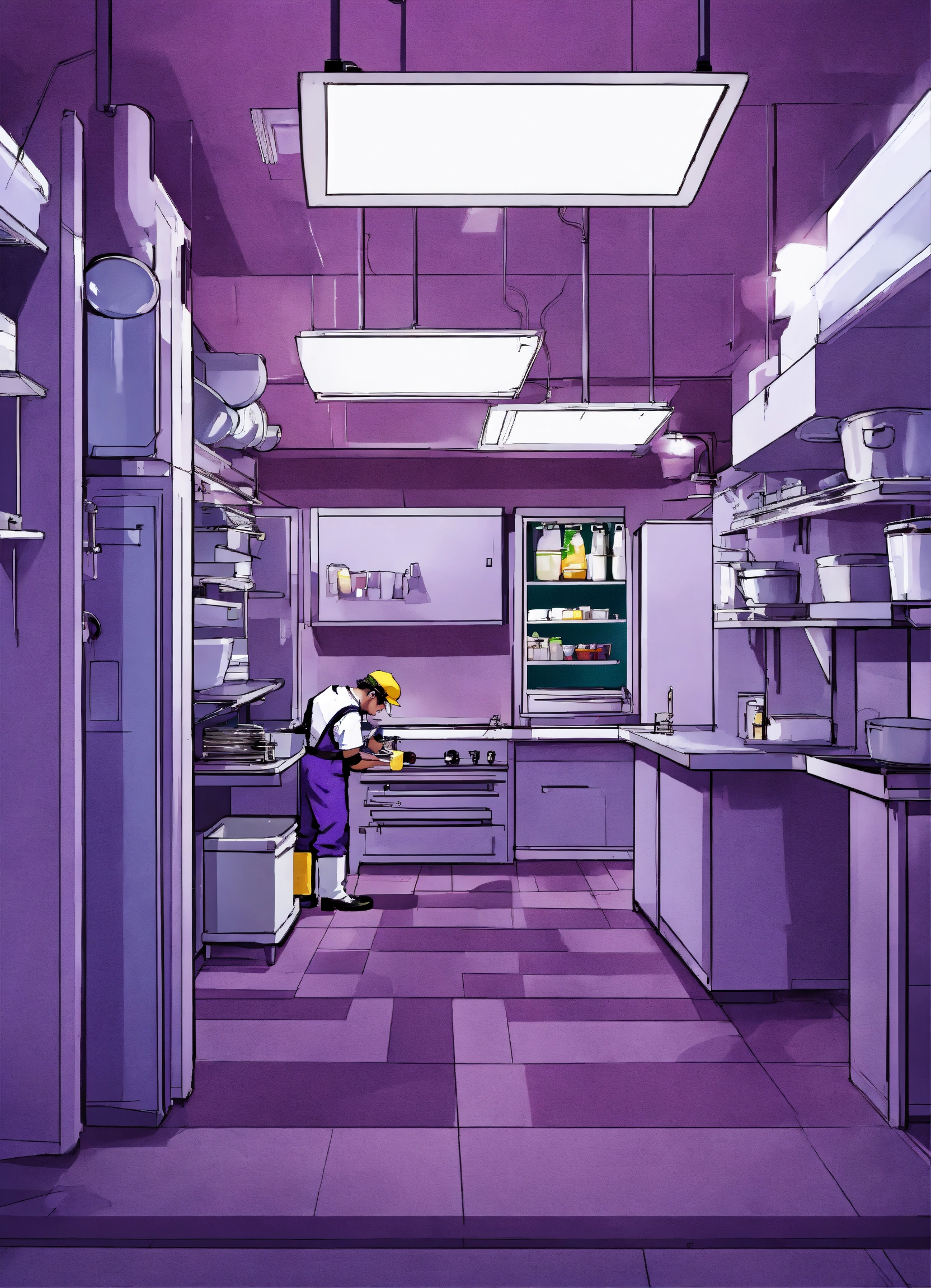 Lexica - Purple color plumber working restaurant kitchen or a large ...