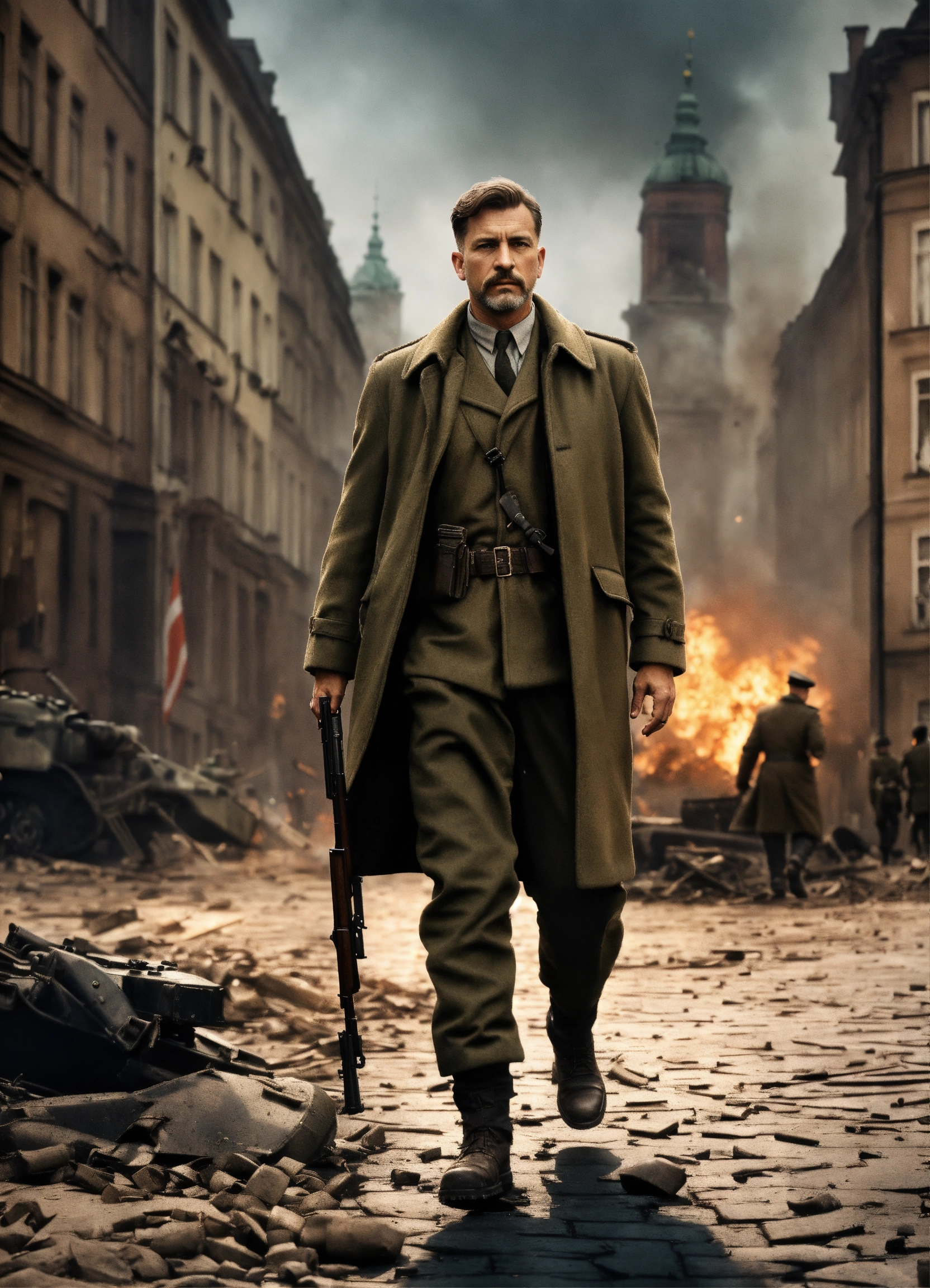 Lexica - Cinematic wallpaper of a 1940s german man with an overcoat ...