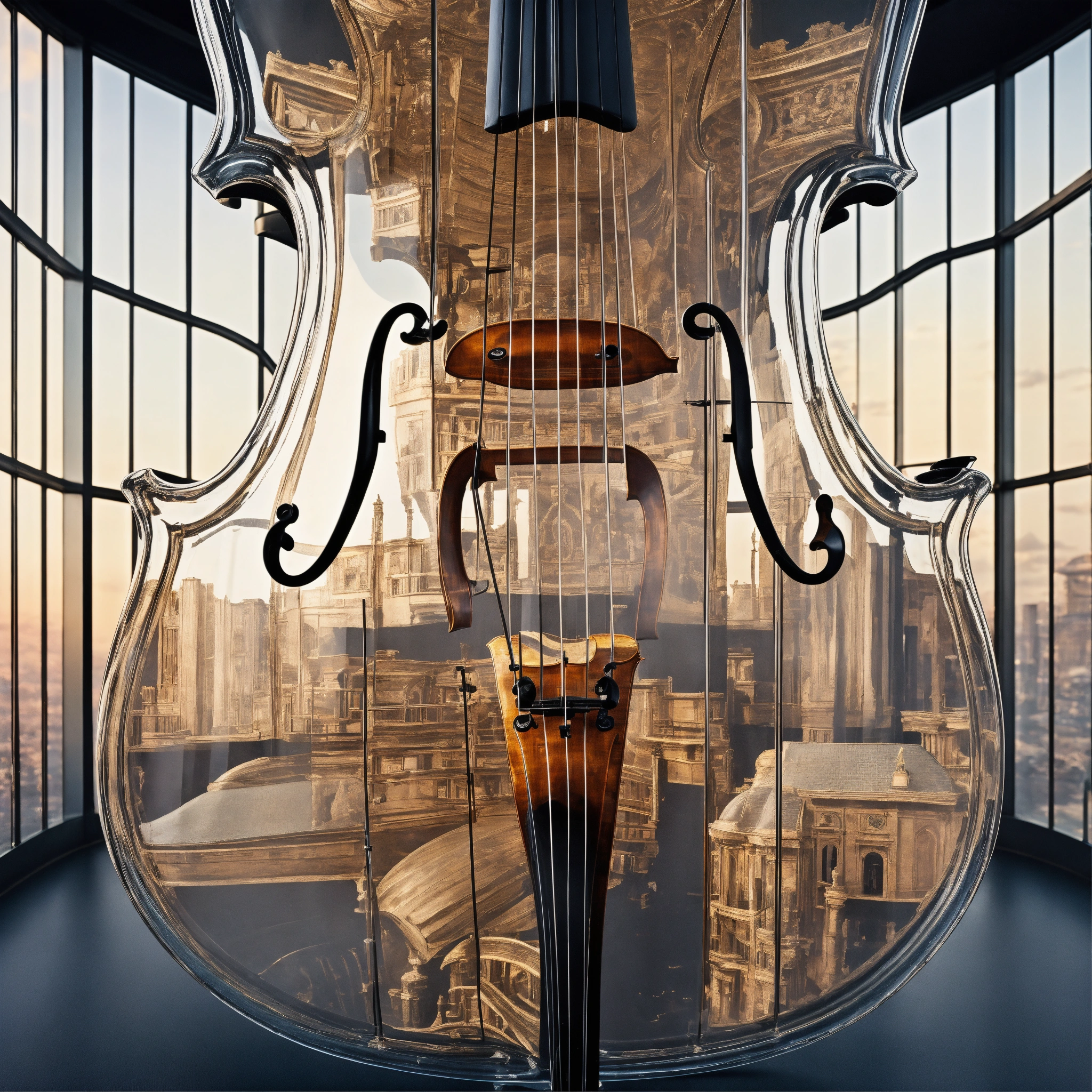 Lexica - A photorealistic closeup view of inside a transparent cello ...