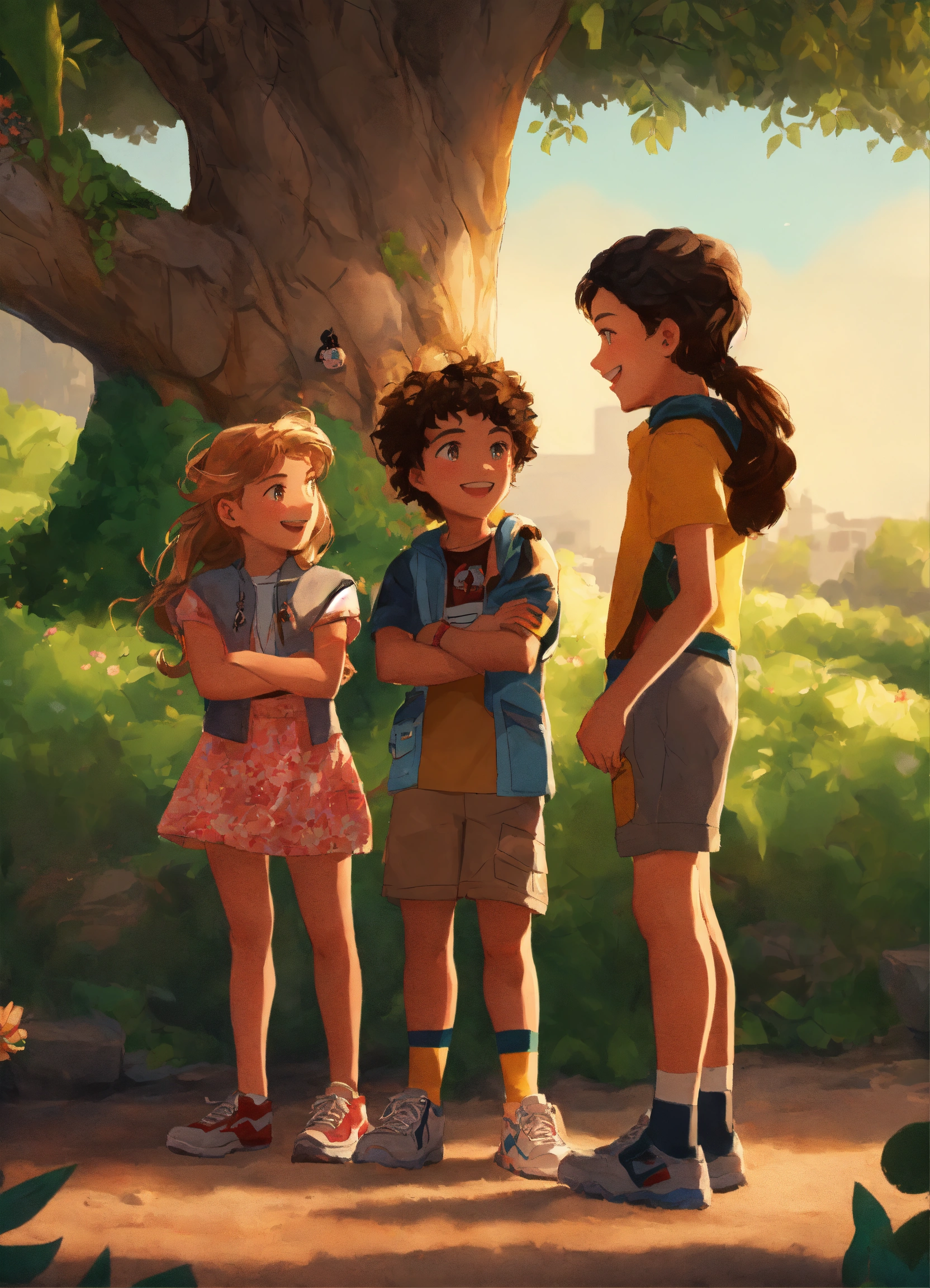 Lexica - The three friends, Jacob, Ethan and Olivia, stand under a tree ...