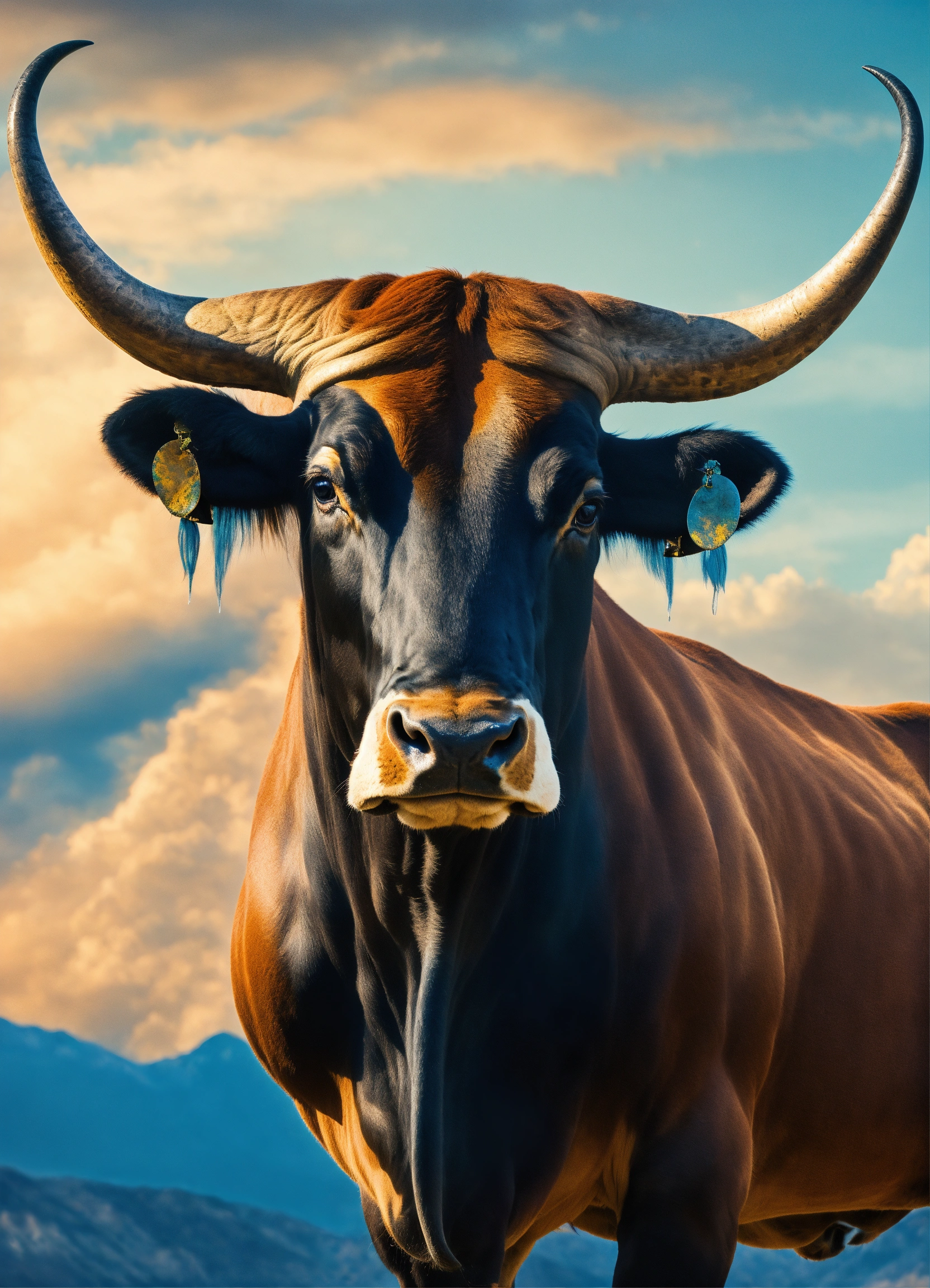 Lexica - Human photo of taurus with sky blue, realistic.