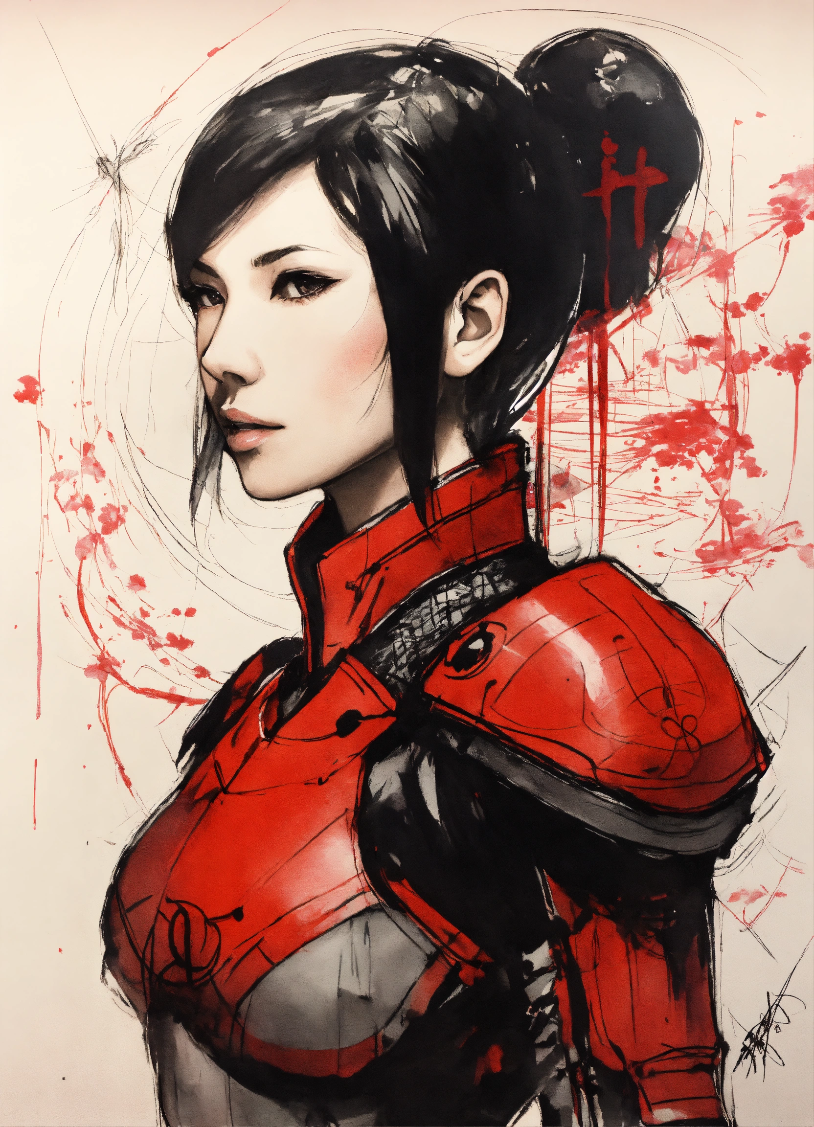 Lexica - Commander shepard Shuǐmò huà, 水墨画, black and red ink, ink art ...