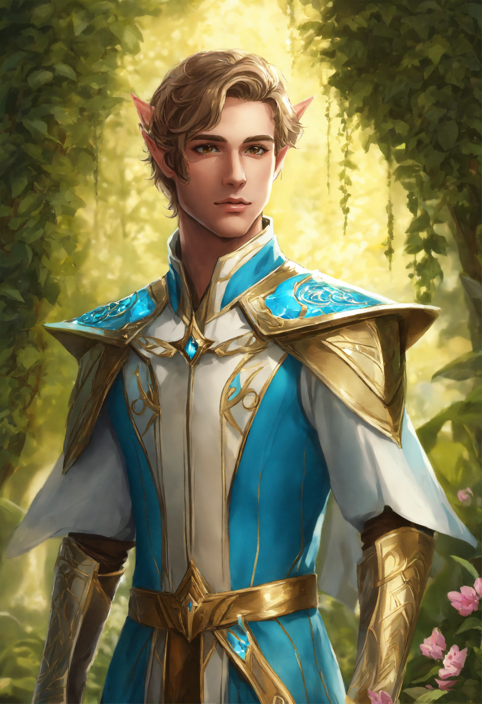 Lexica - Drawing of an elf, royalty, sci fi, cybernetic, gold and light ...