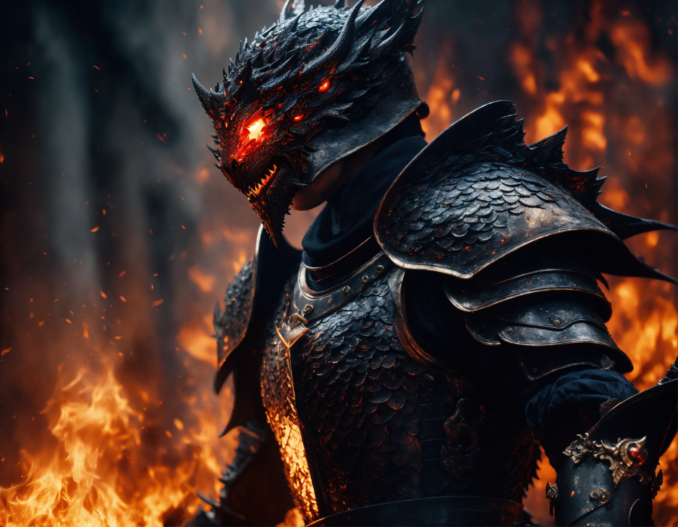 Lexica - Glowing red eyes knight with a black armor, the chest should ...