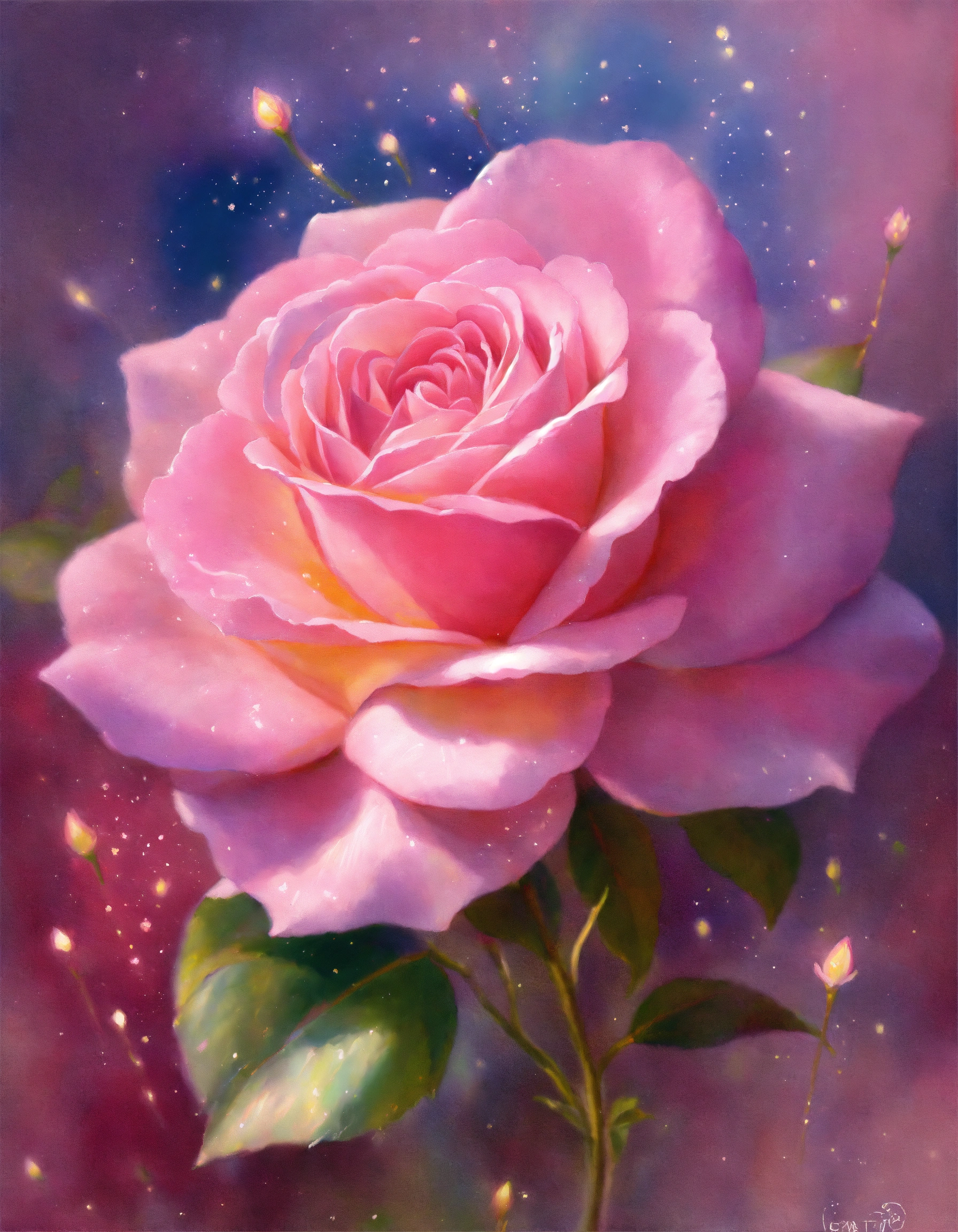 Lexica - I draw a painting of a beautiful pink rose, with etheric ...