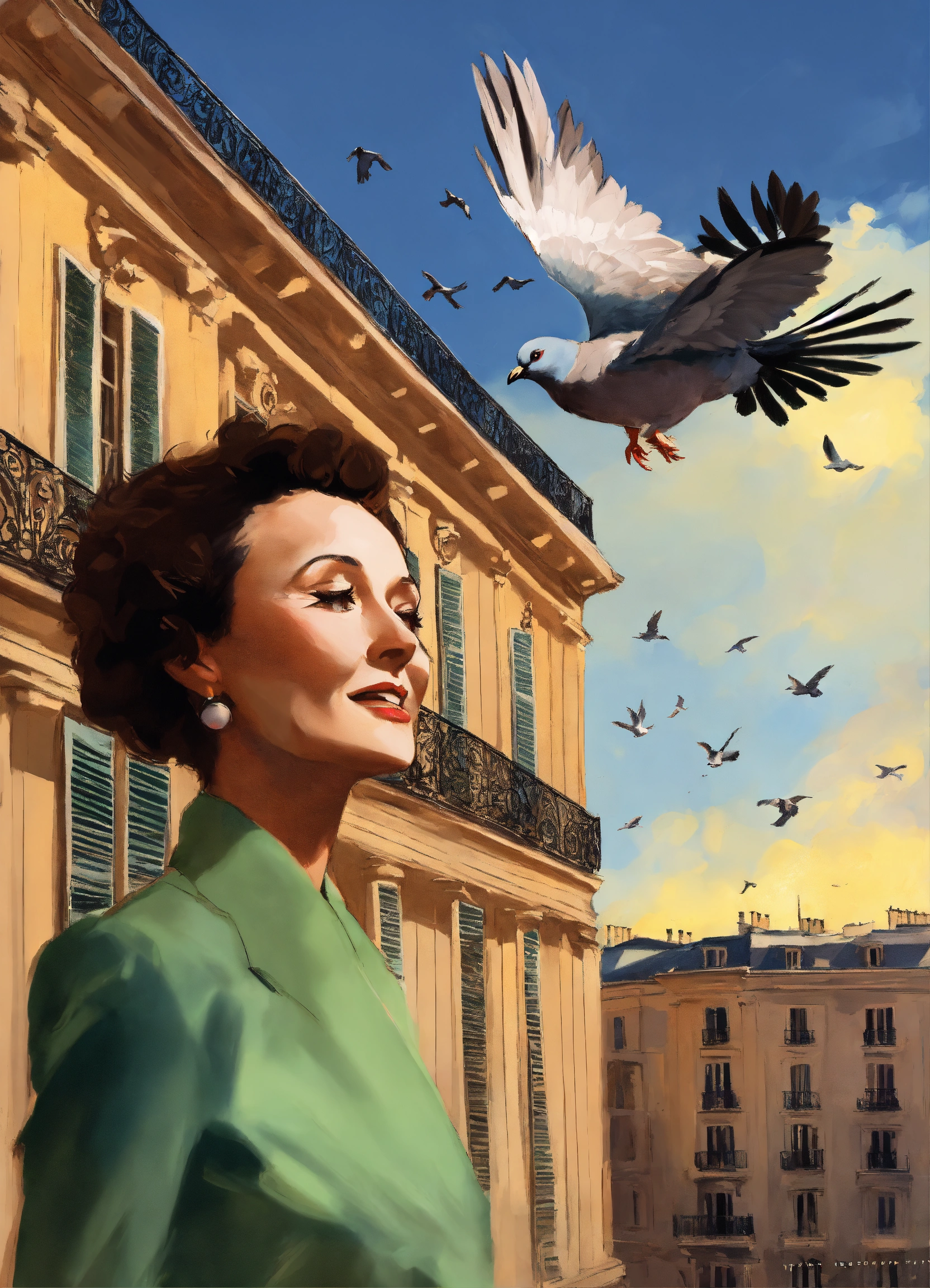 Lexica - Hotel crillon, edith piaf singer, pigeon flying, digital art ...