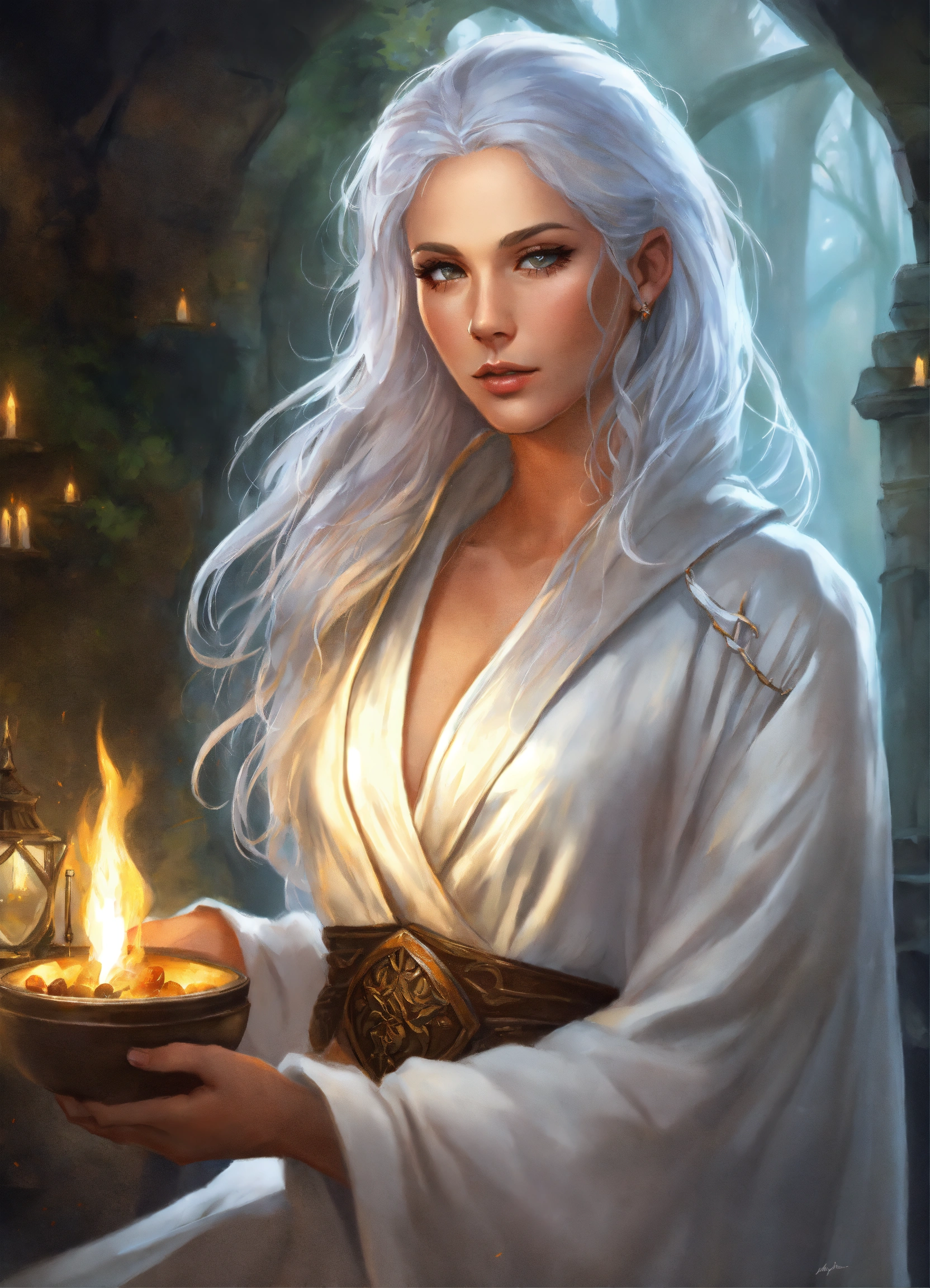 Lexica - Silver haired enchantress in white robes fantasy dungeons and ...