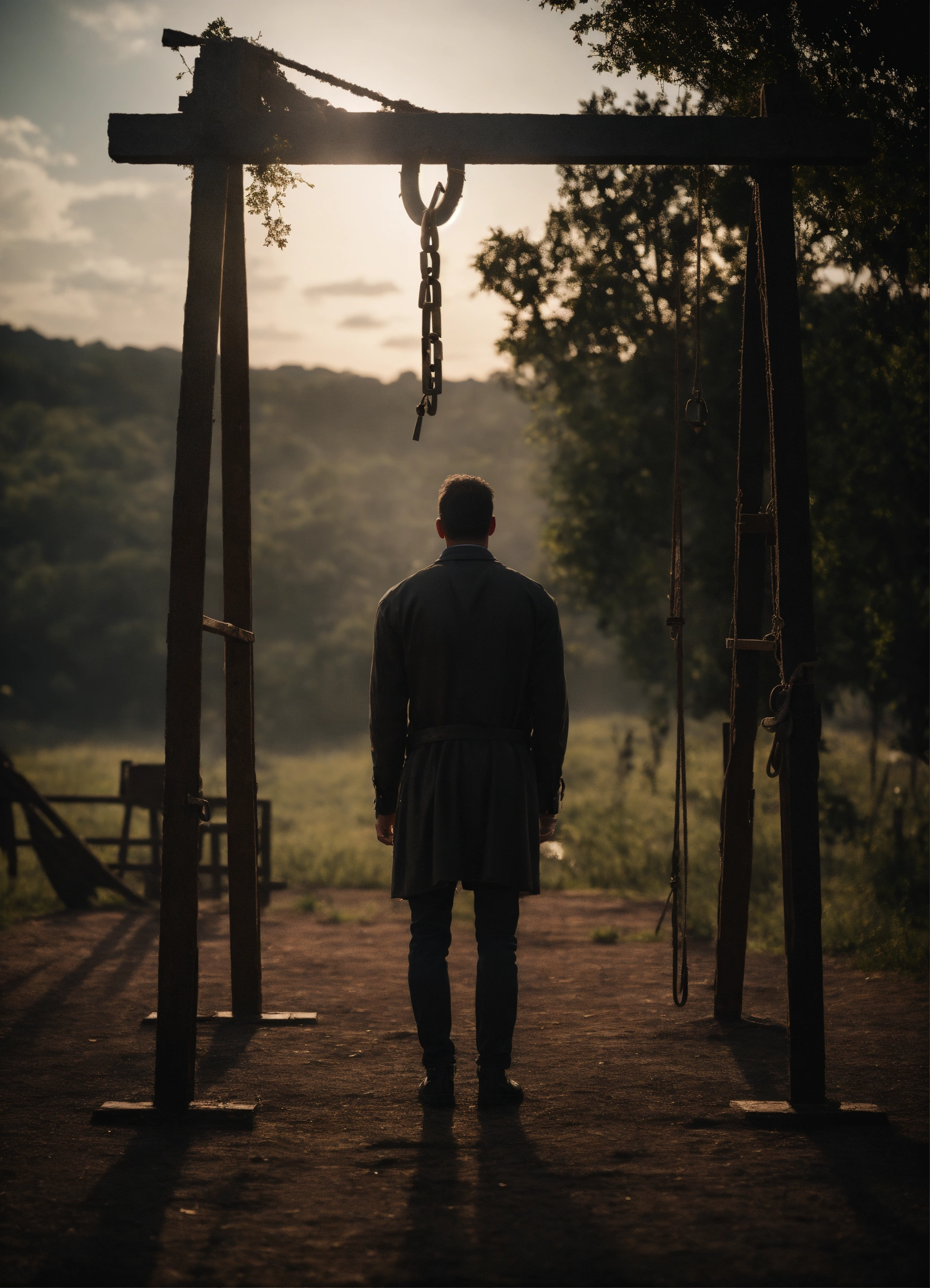 Lexica - A man standing next to a gallows, looking at it sadly, surreal ...