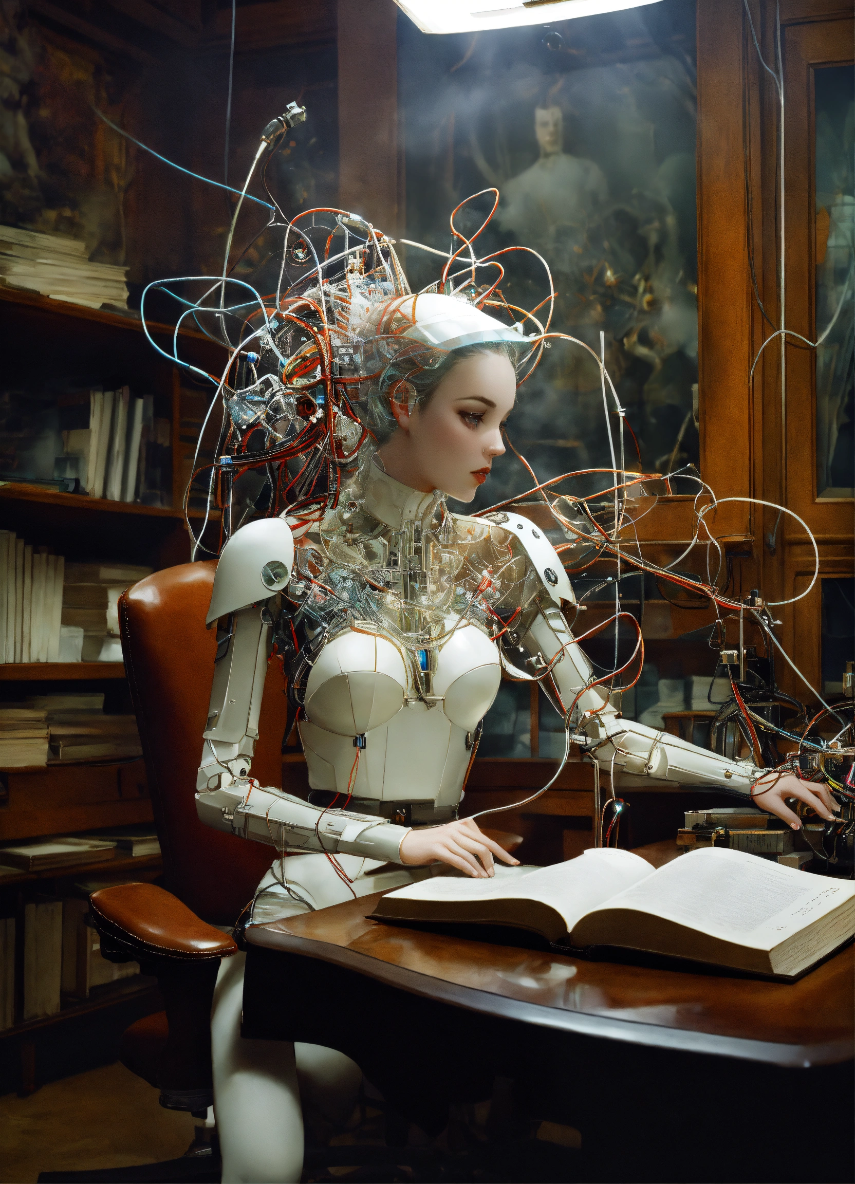 Lexica - Body portrait Photography, in a smoke-filled office full of ...