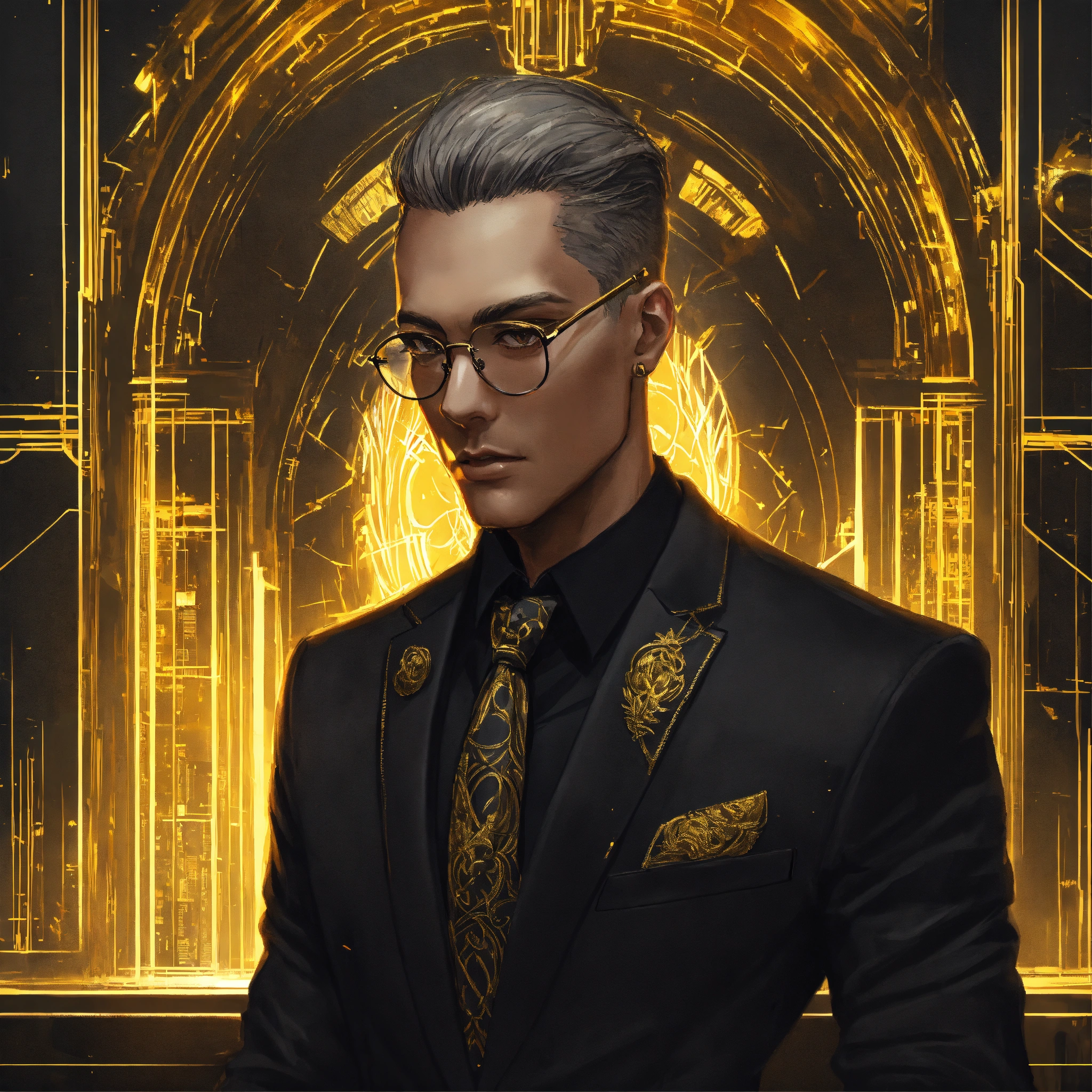 Lexica - Pale evil cyberpunk executive with glasses in a fancy black ...