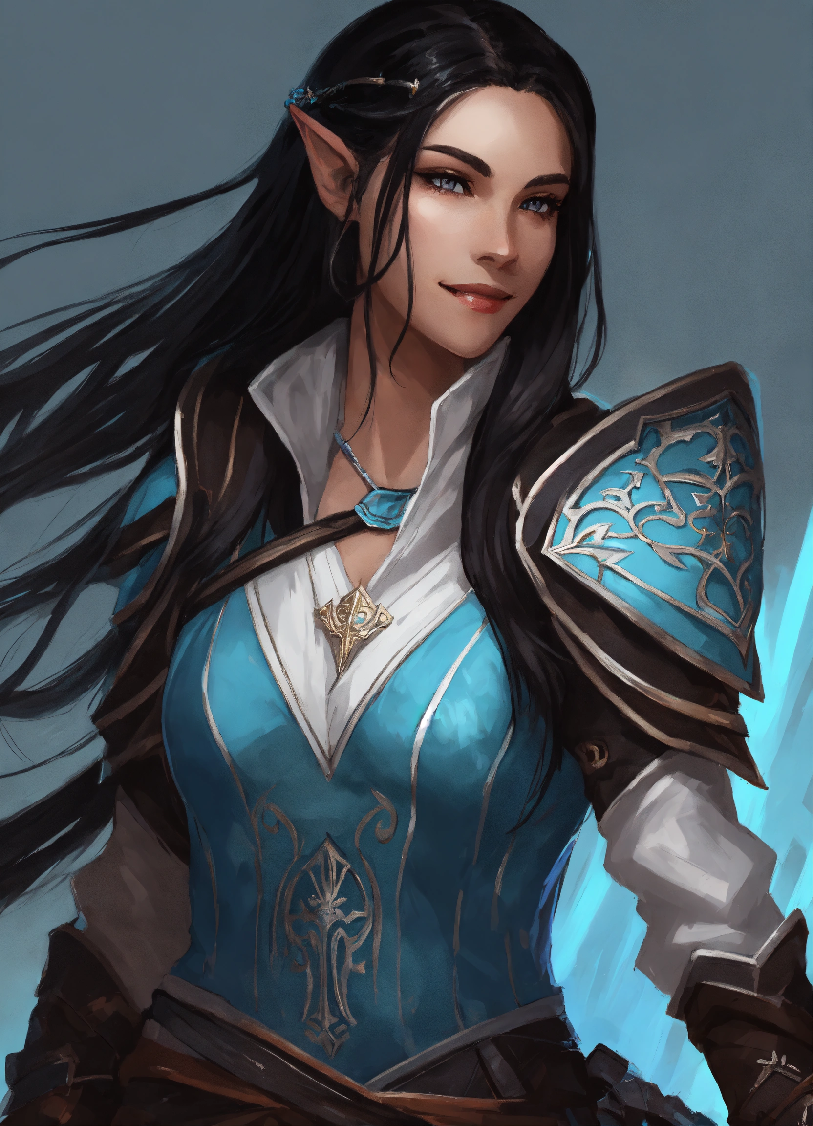 Lexica - Female white Half-elf, pathfinder art style very long straight ...