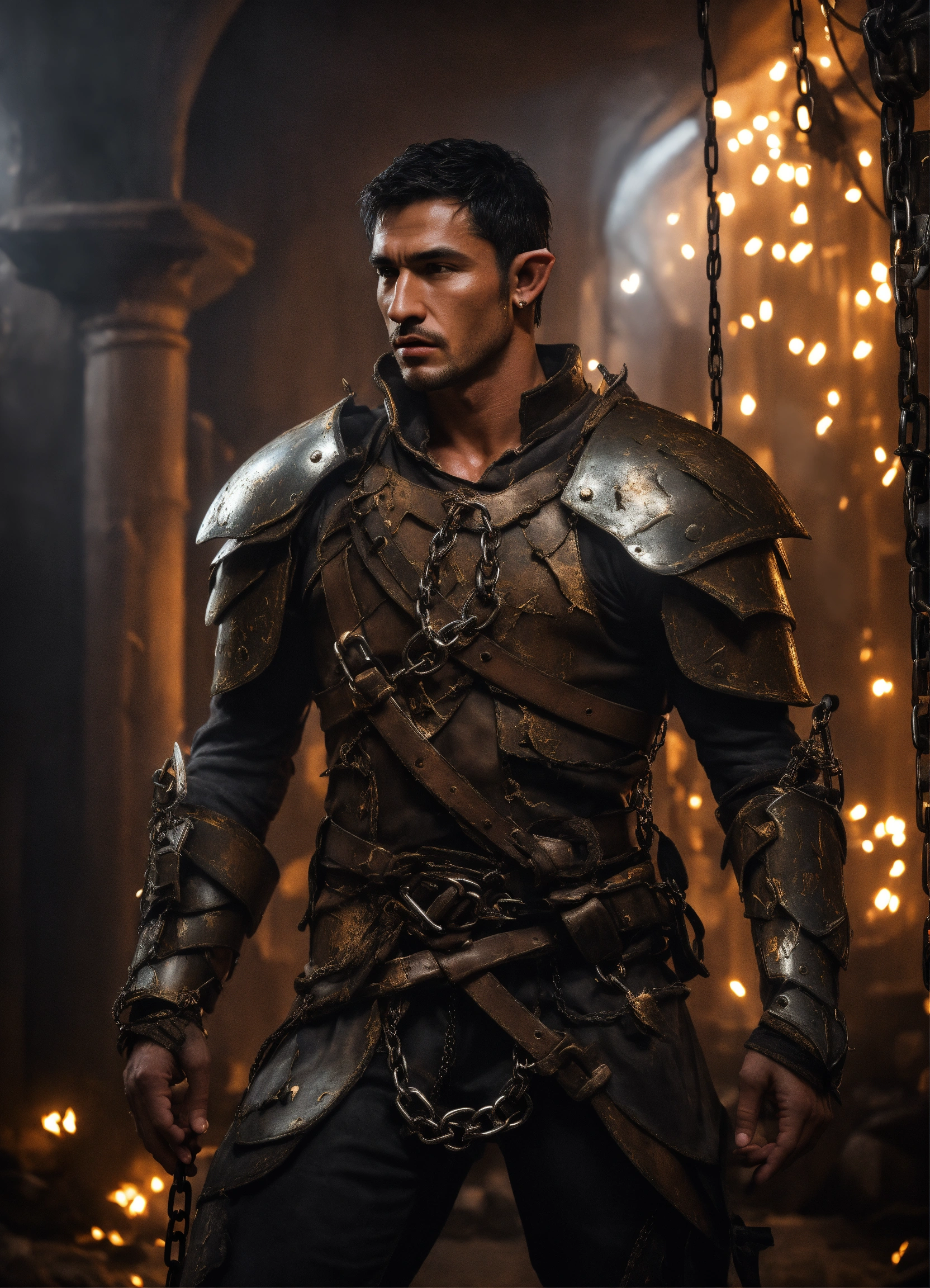 Lexica - Full body strong handsome Latino god elf chained by enemies ...