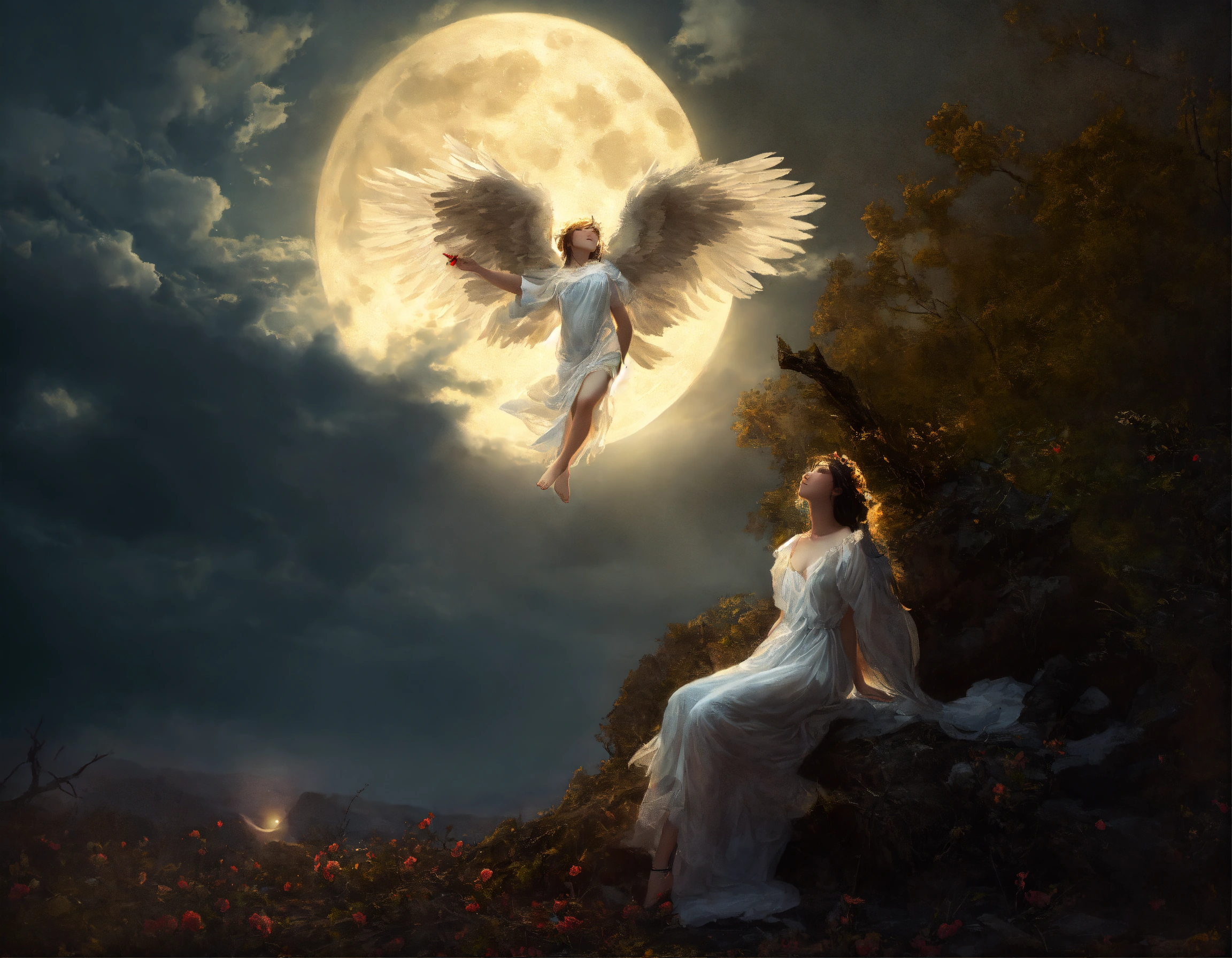 Lexica - Tempted fallen angel with feathered wings in Heaven ...