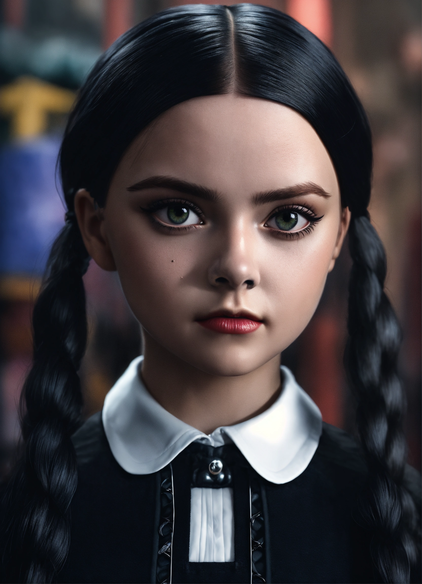 Lexica - Photorealistic, close up, wednesday addams, extreme closeup ...