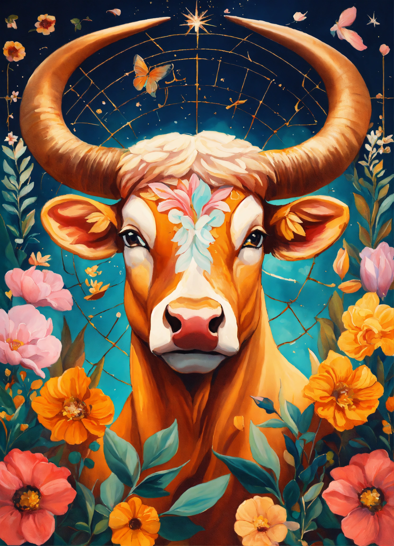 Lexica - Taurus zodiac sign floral aesthetic oil painting