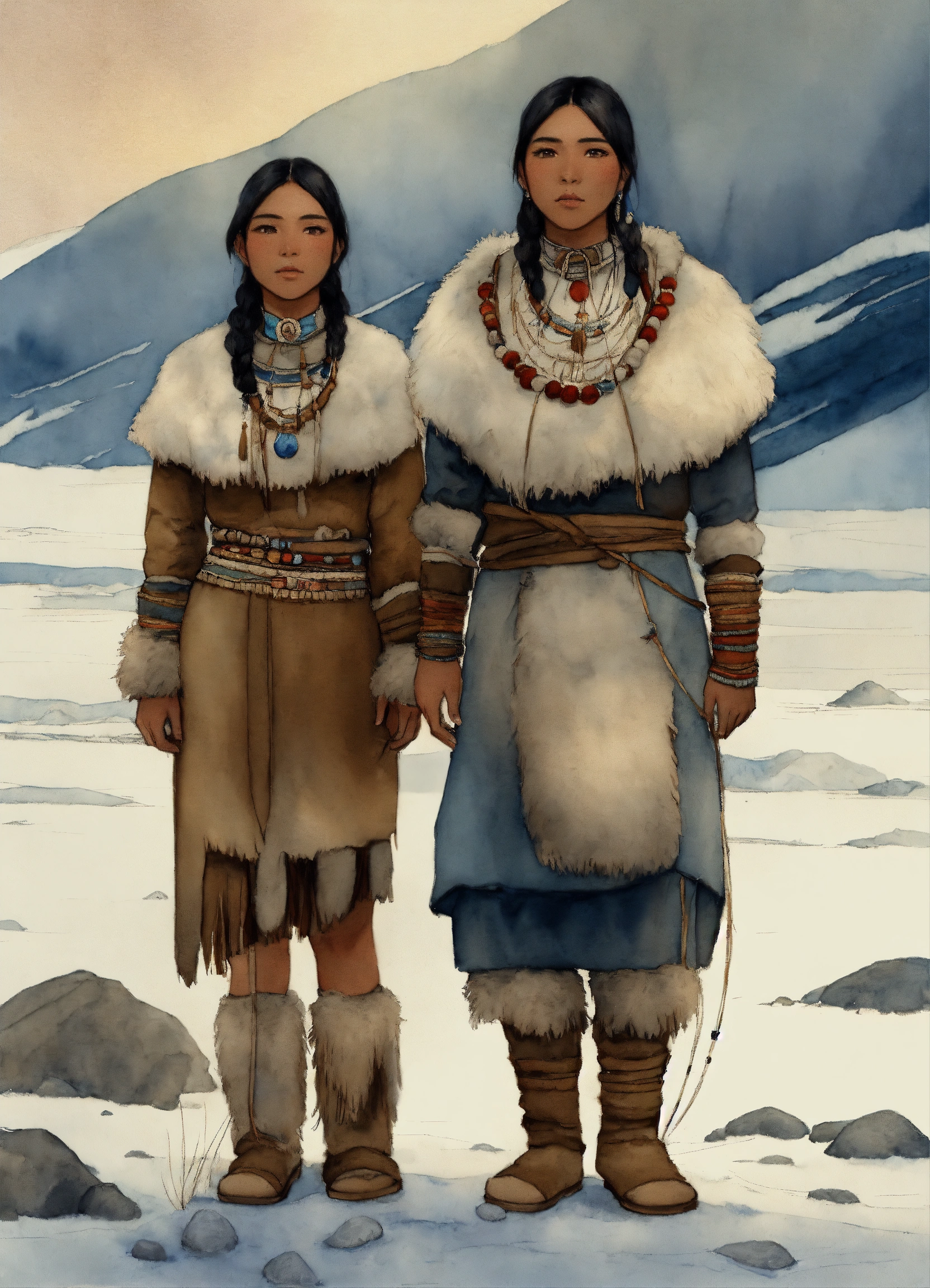 Lexica - Full body Illustration of an inuit woman, young, 18 years old ...