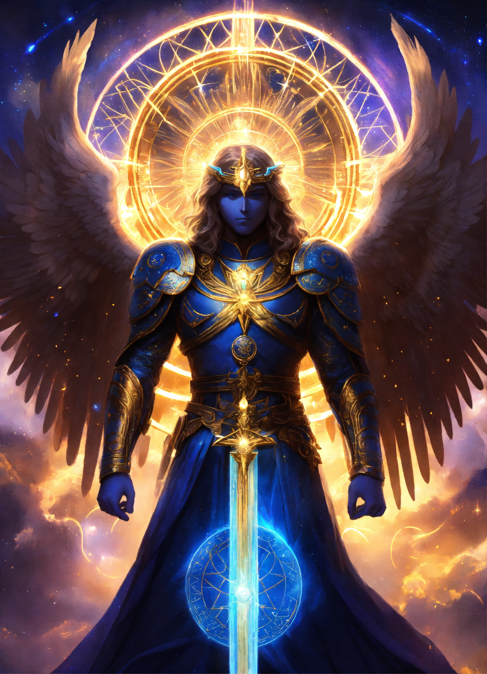 Lexica - Archangel Michael with masculine face, blue bumps of light ...