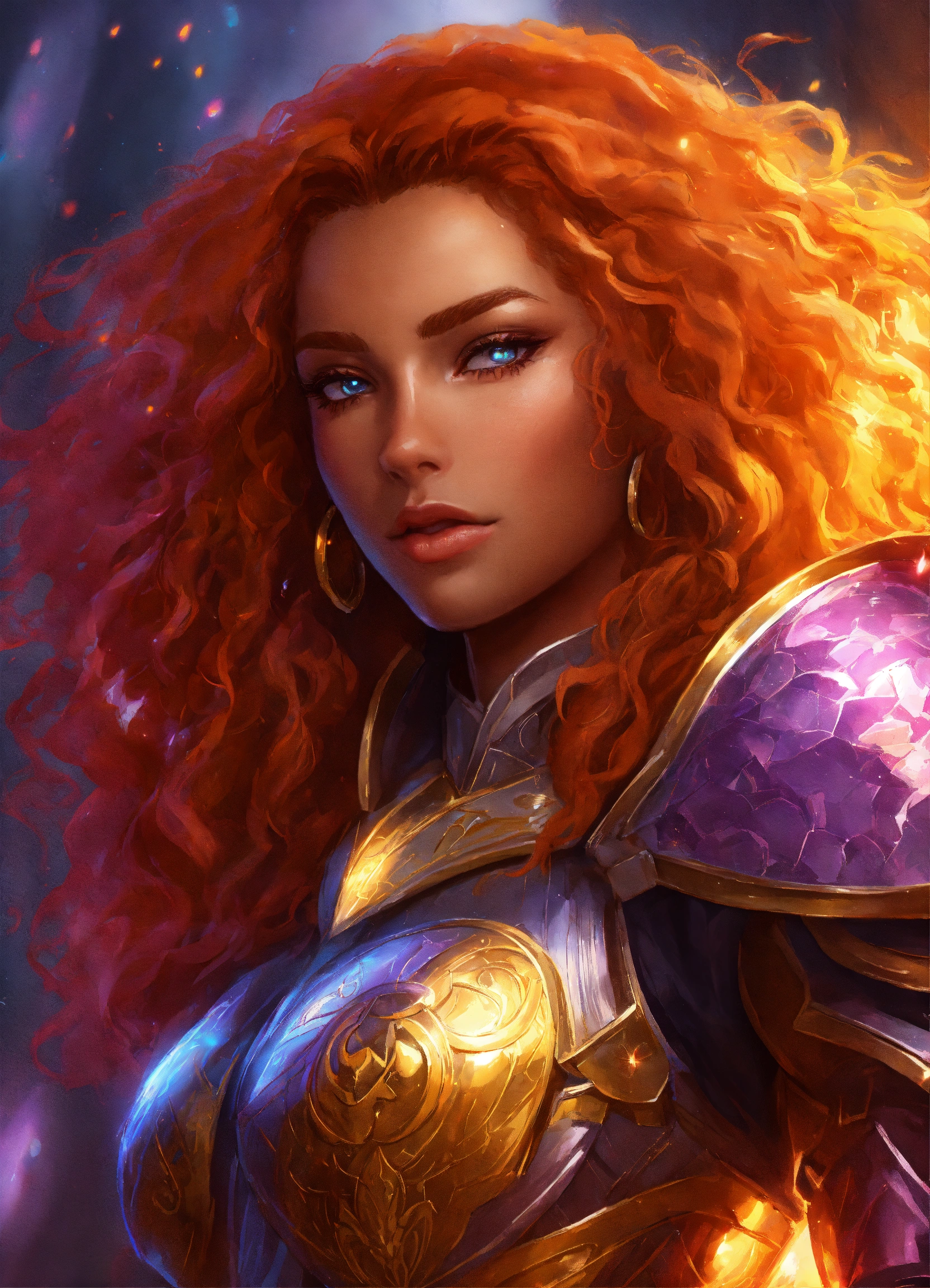 Lexica - "Starfire as fantasy paladin", massive glowing curly hair ...