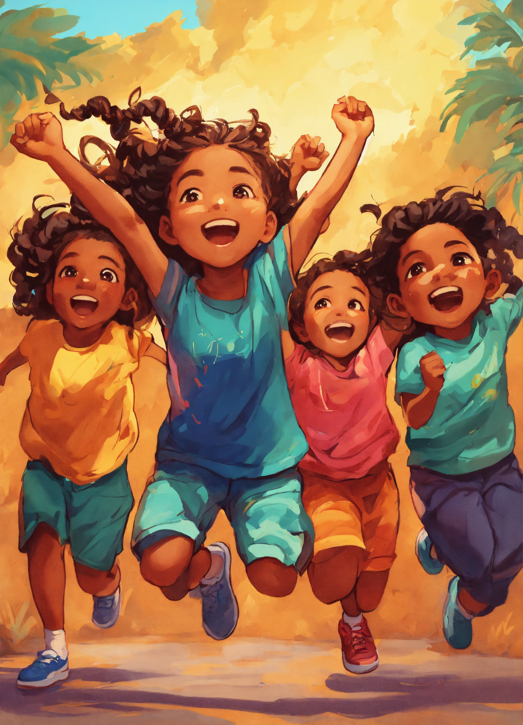 Lexica - A hand drawn painting of a group of Latino children with ...