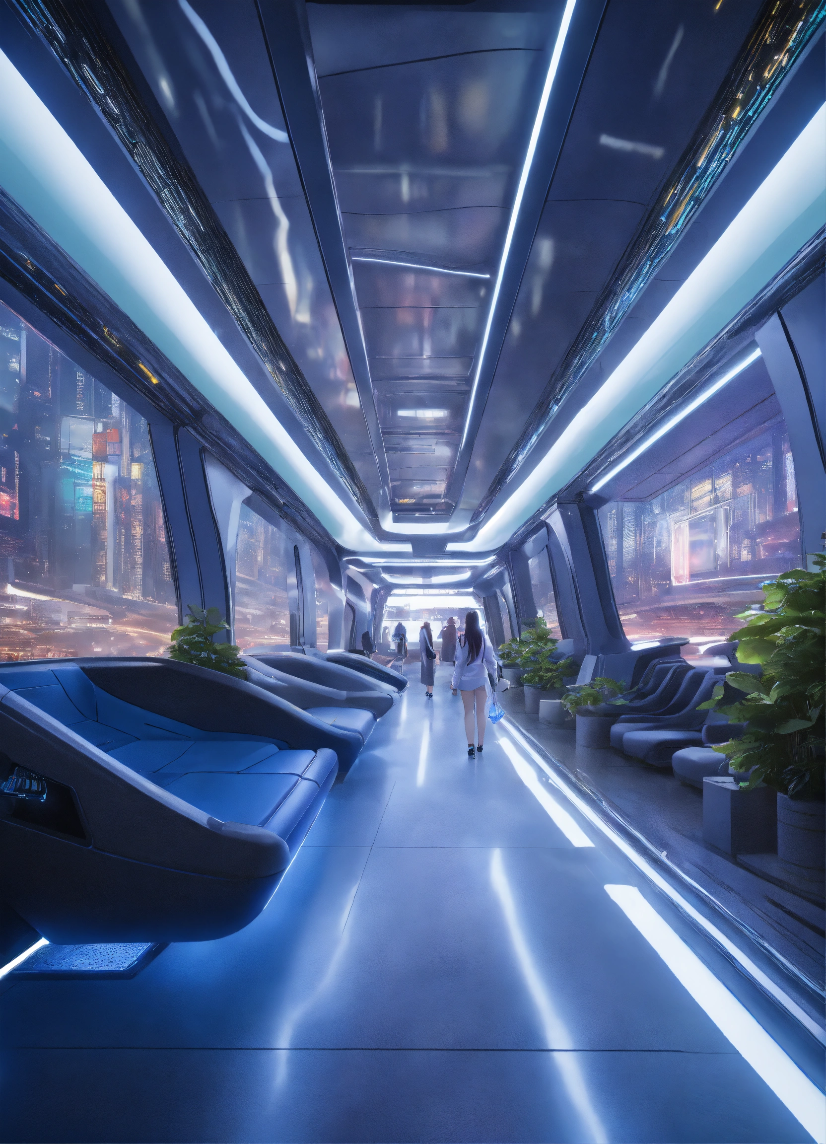 Lexica - The crowd moves mindlessly through the people movers on a ...