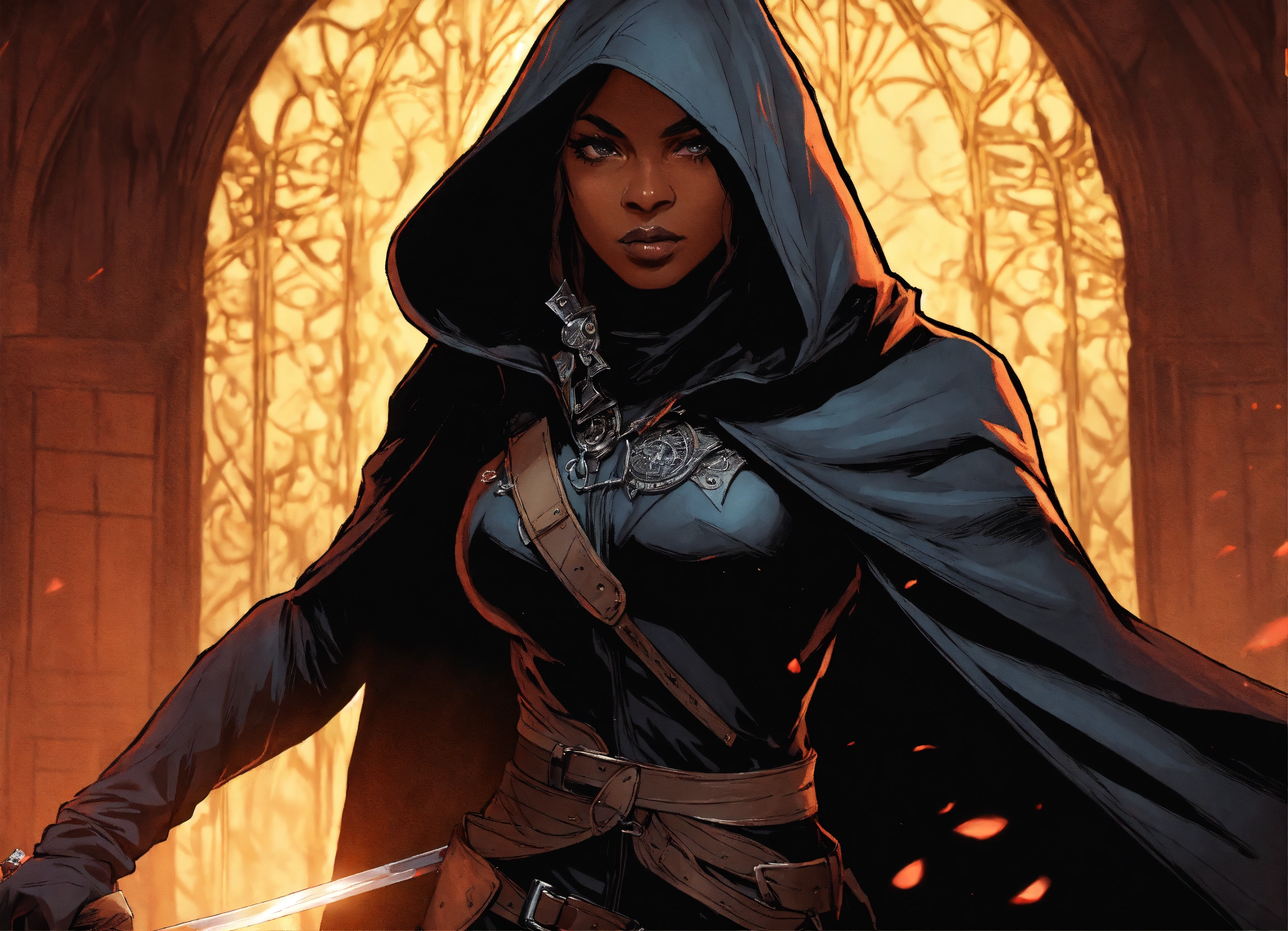 Lexica - Body shot, A middle aged black female assassin in full black ...