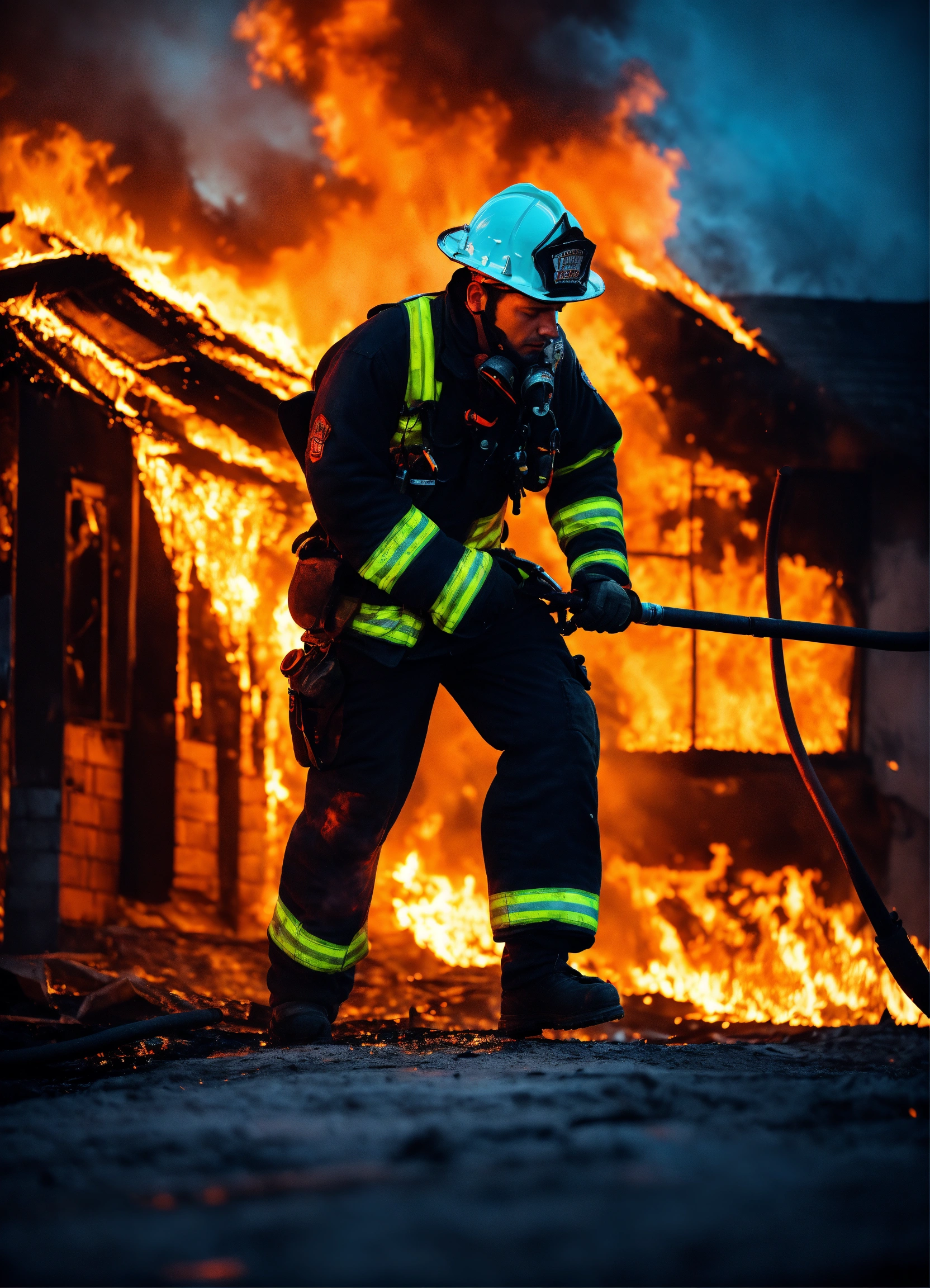 Lexica - "Brave Rescue Firefighter Saving a Victim Amidst Flames ...