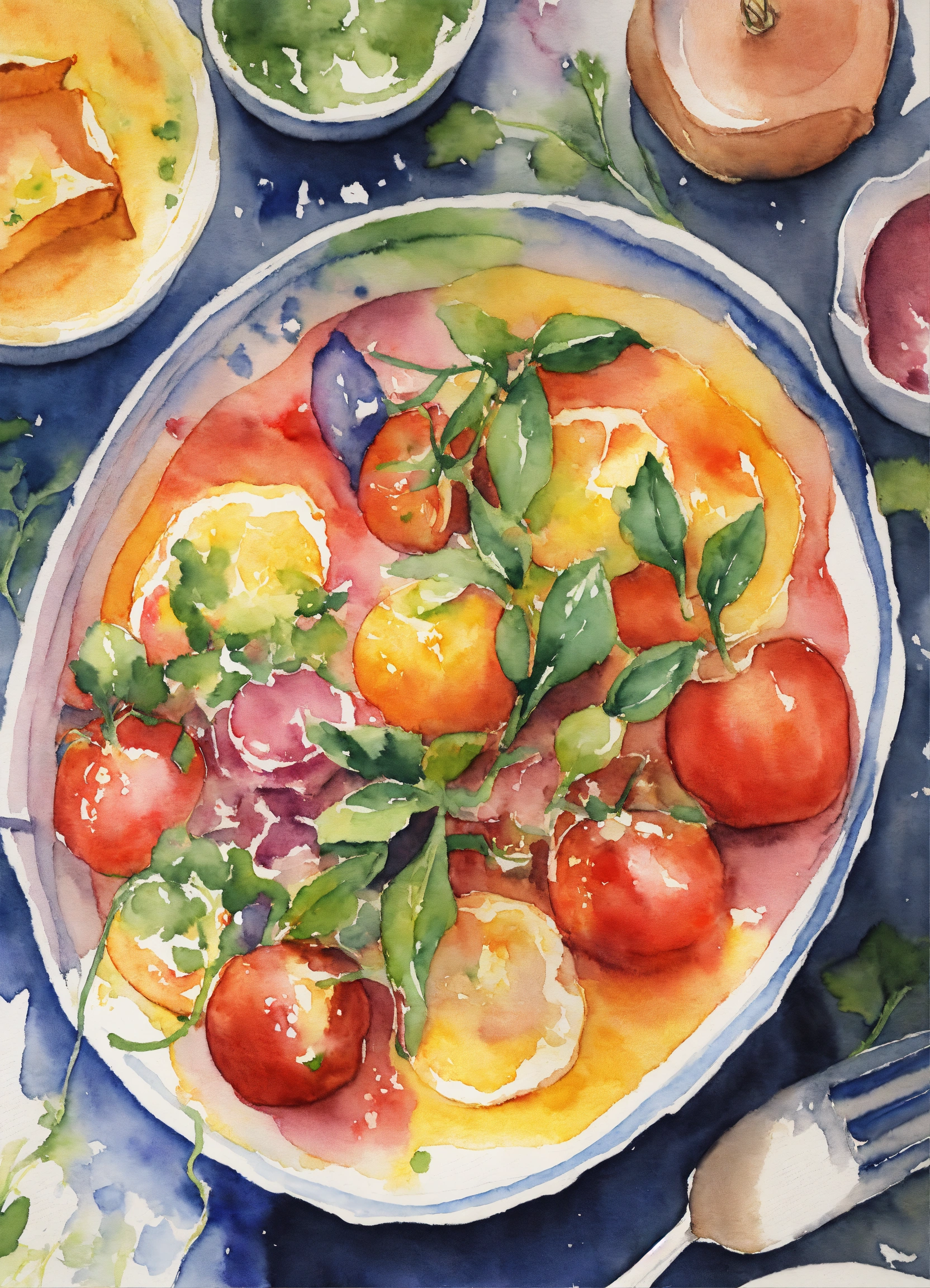 Lexica - Cookbook cover, watercolour food paints