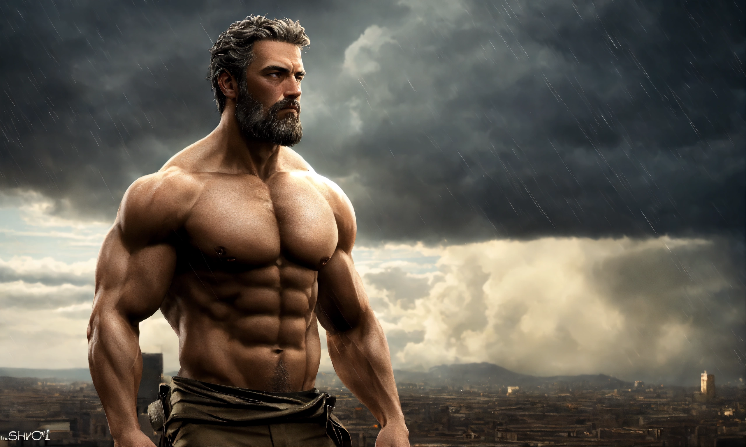 Lexica - Stoic man, muscular, stormy sky background, realistic, well ...