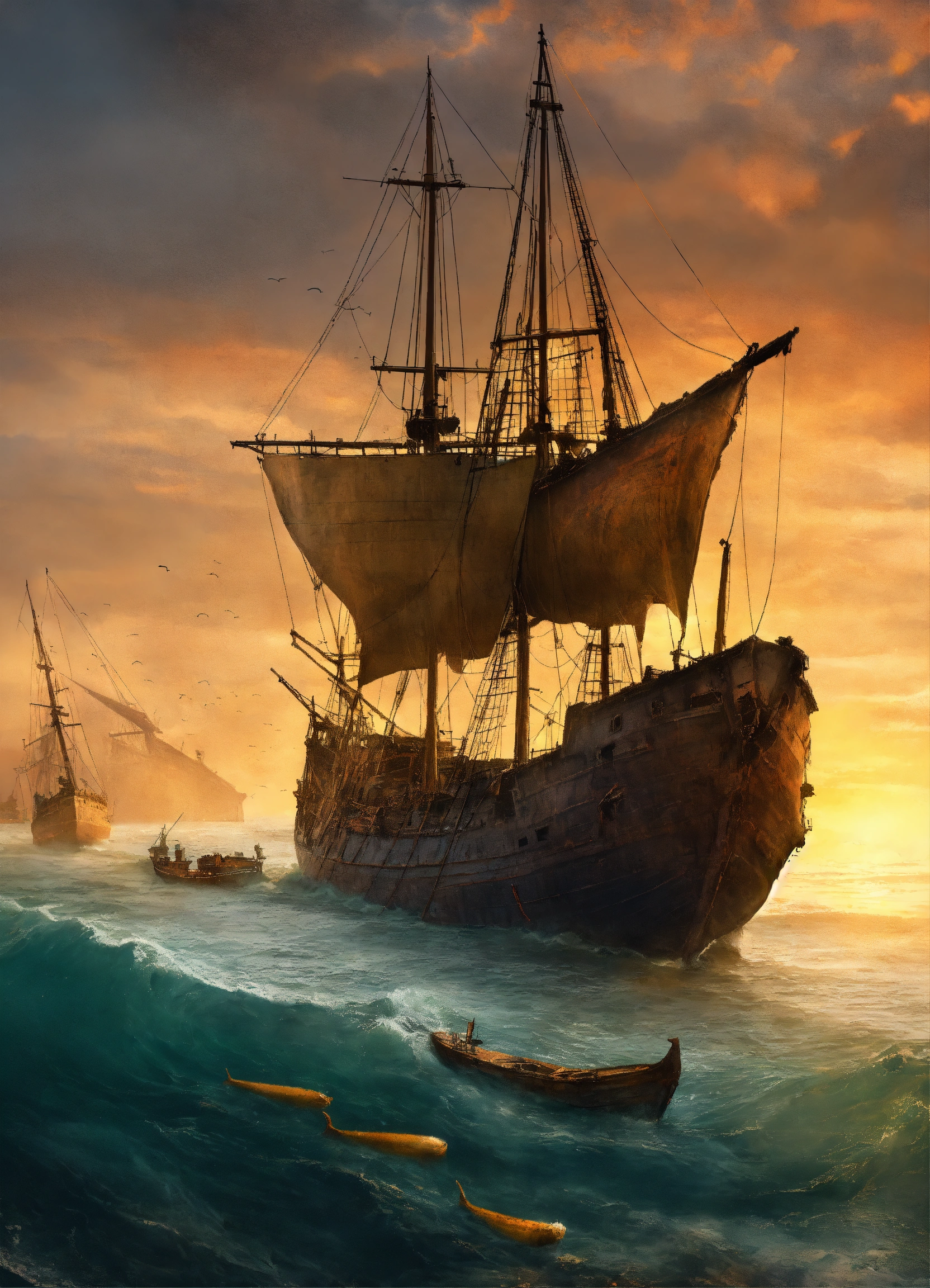 Lexica - Bronze age damaged ship in the ocean. larger ship for the kind ...