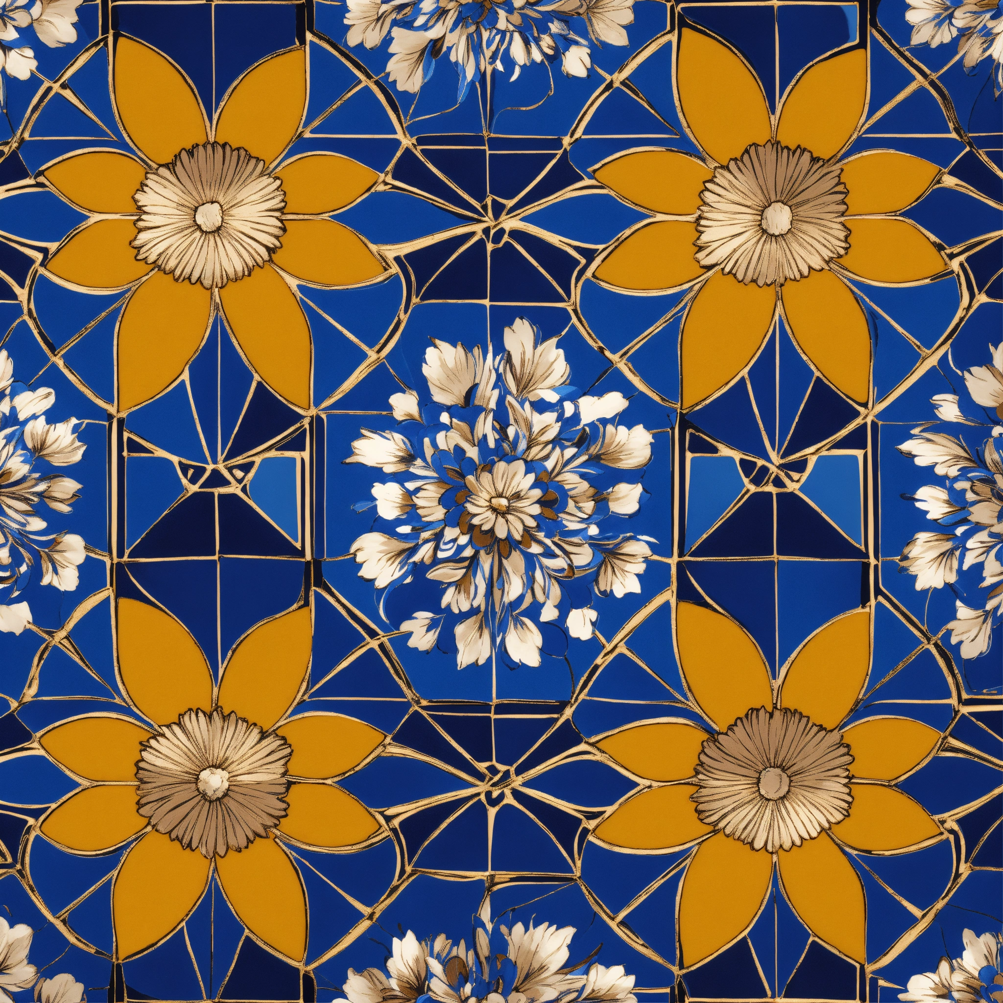 Lexica - Floral print, tiled motif, sapphire, shiny, minimalist