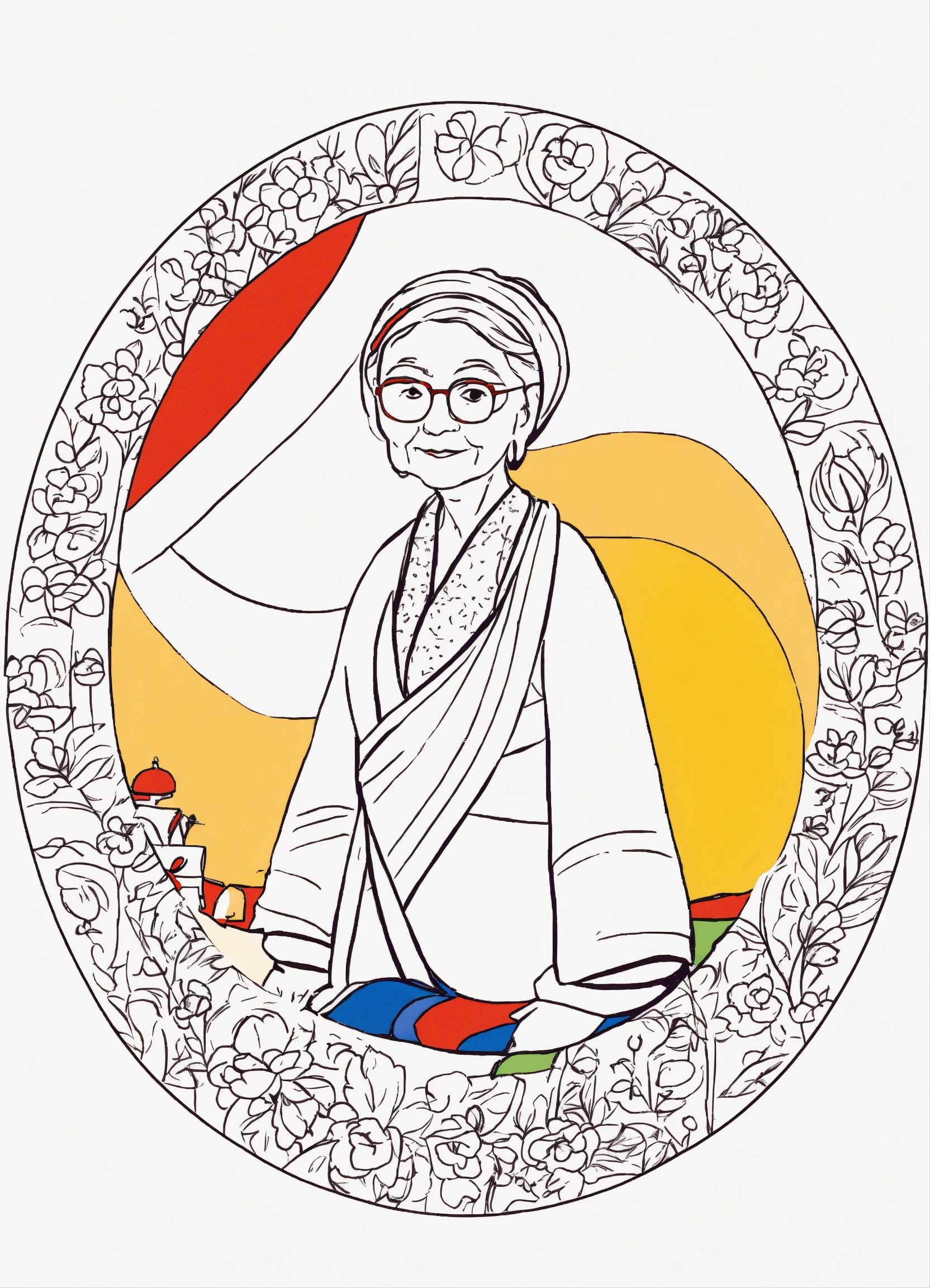 Lexica - Cute round doodle of grandma in a sari, flat primary colors ...