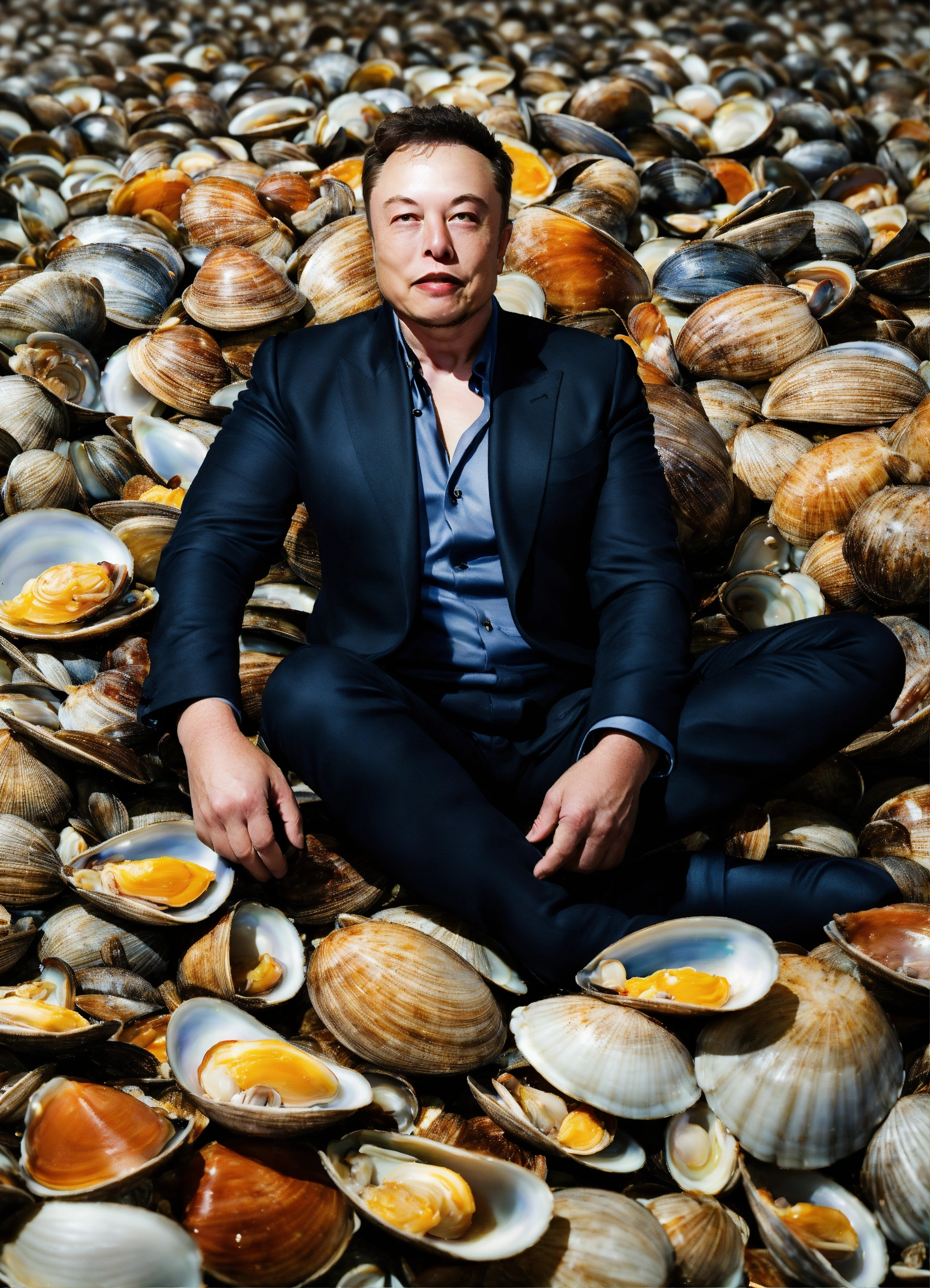 Lexica - Elon Musk surrounded by freshwather clams everywhere. Elon Musk laying in a pile of ...