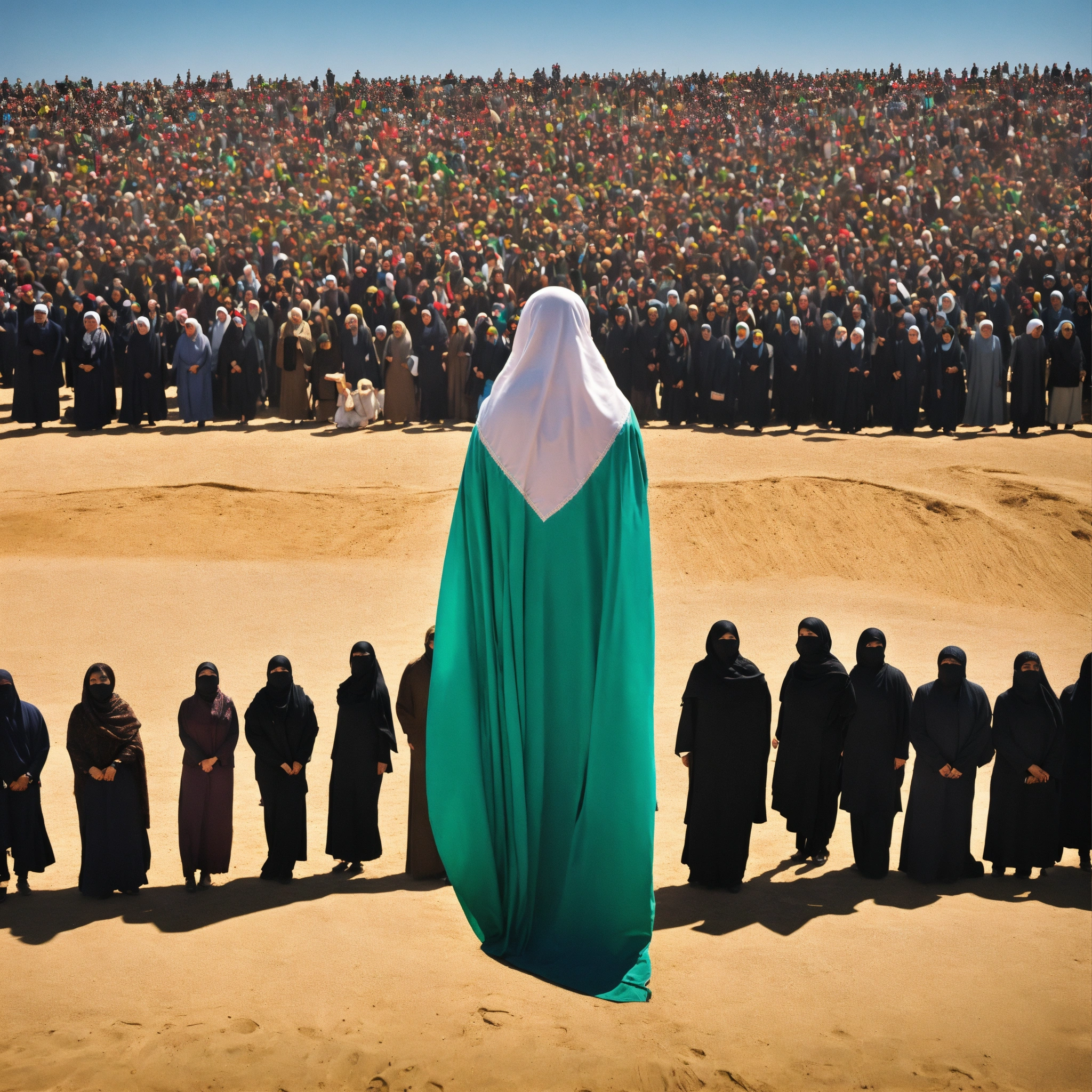 Lexica - 1. A defiant Iranian woman standing unveiled amidst a mass of ...
