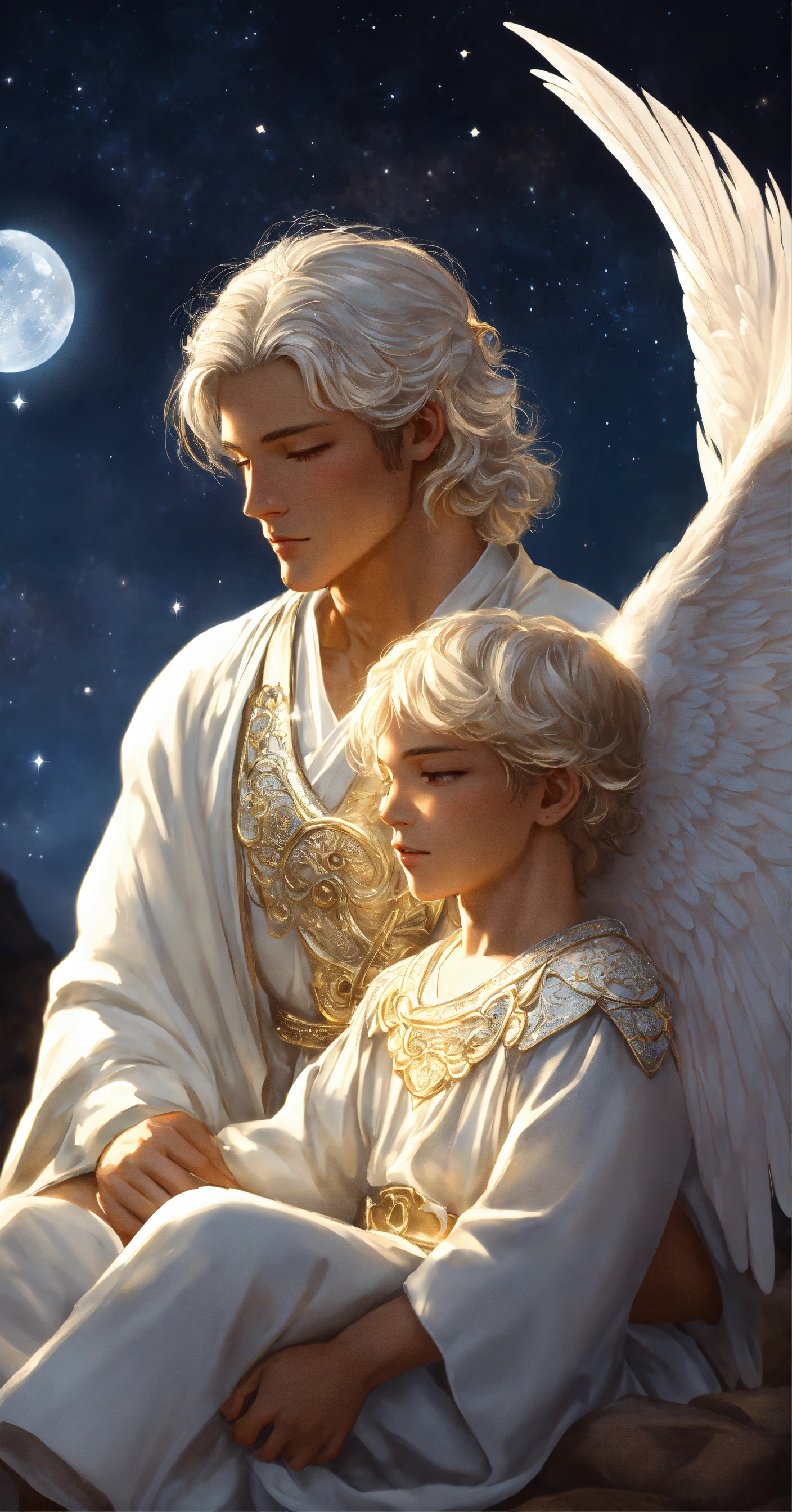 Lexica - 2 male guardian angels with detailed and luminous white angel wings. 1 male angel of 30 ...