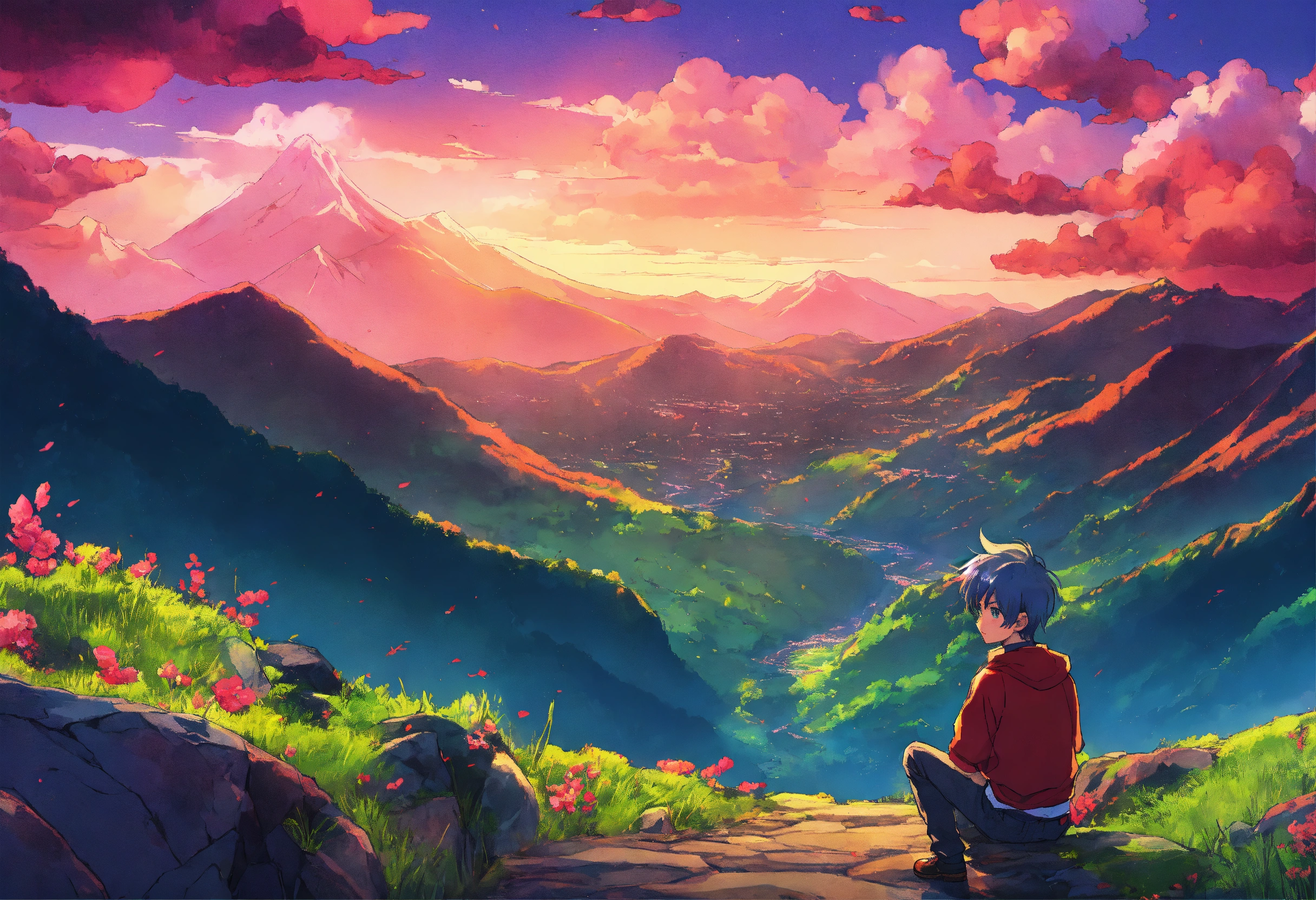 Lexica - Manga boy A vibrant manga lofi mountain ultra detailled