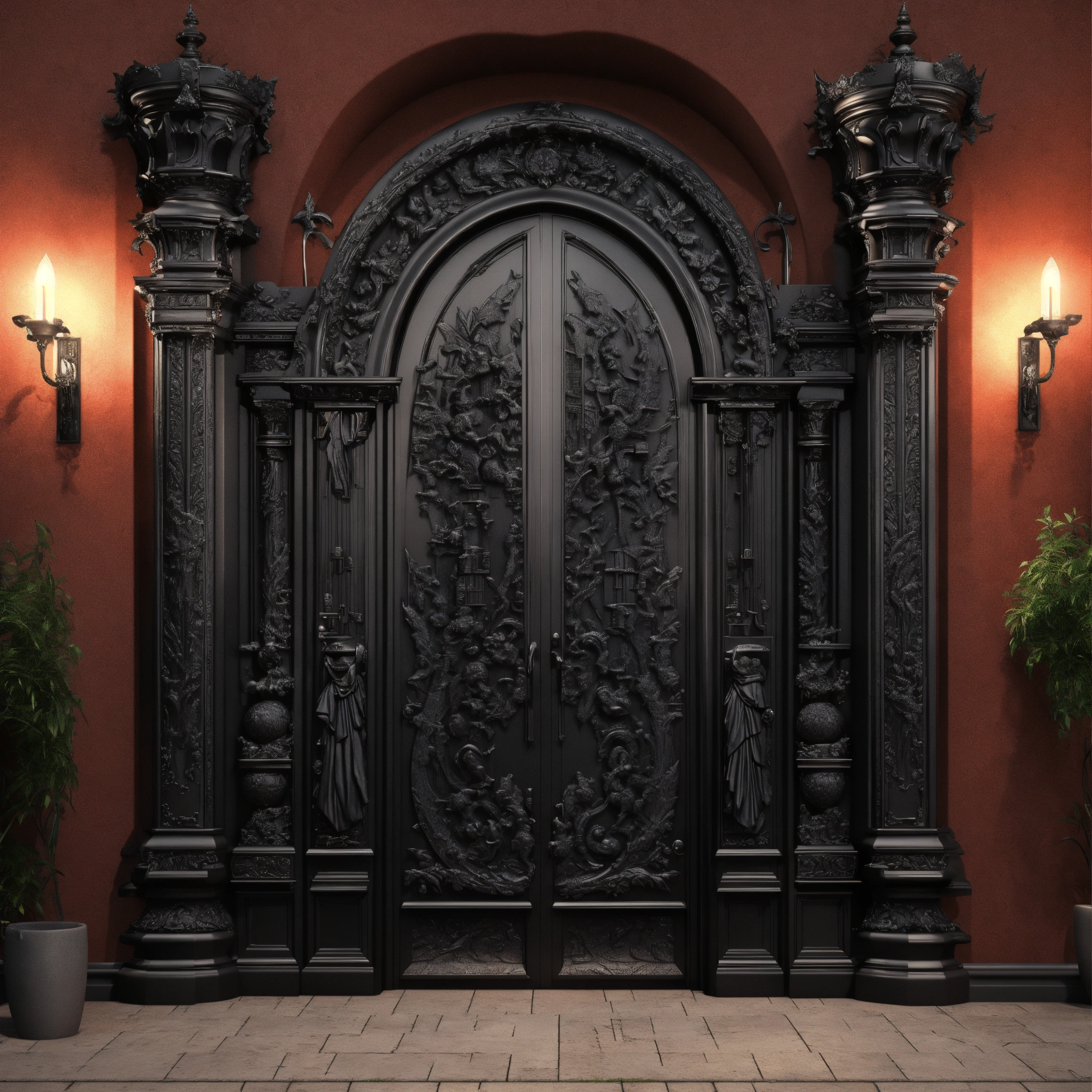 Lexica - 3D double castle doors black obsidian engraved with vampires ...