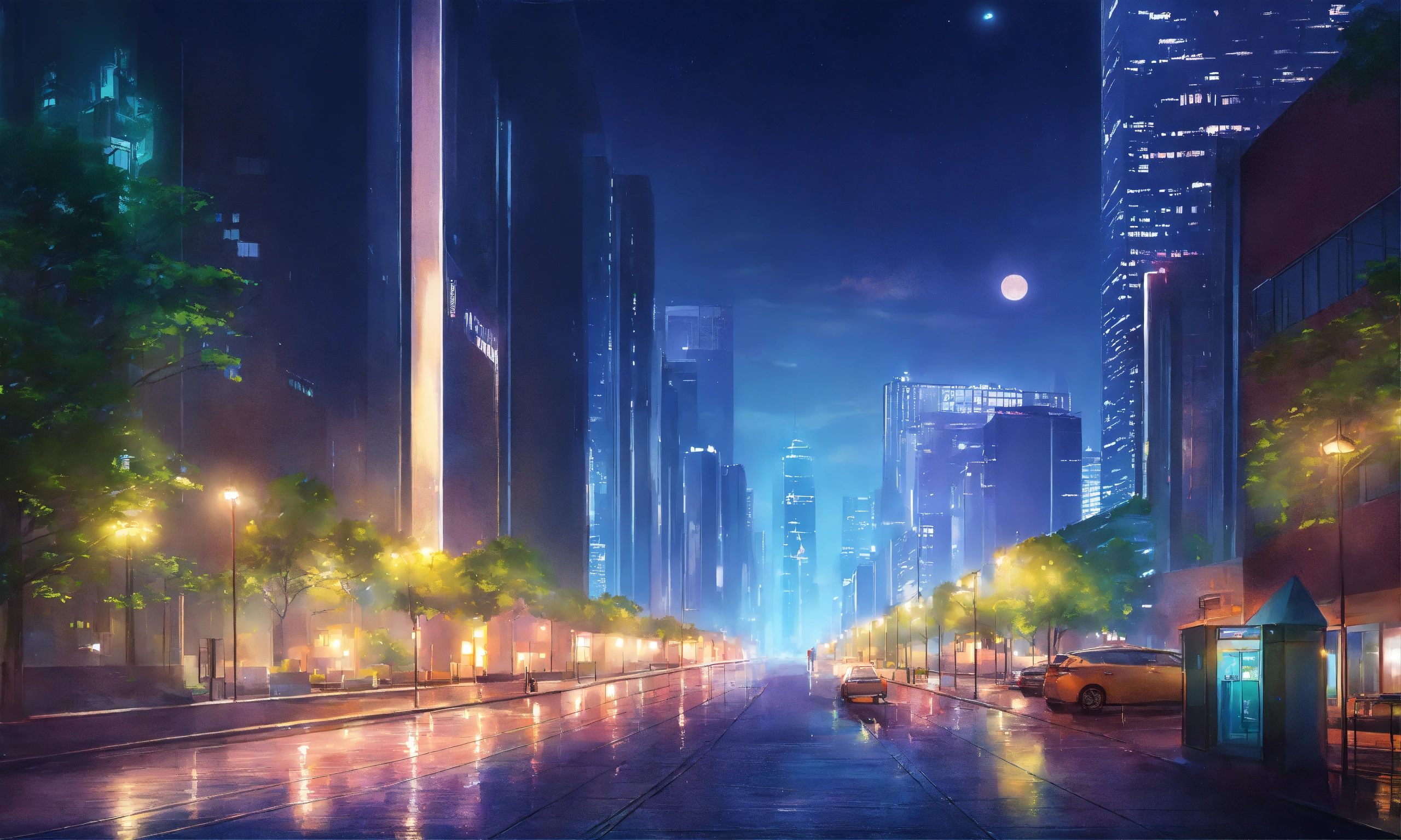 Lexica - Modern city nightscape at night with buildings, soft light ...