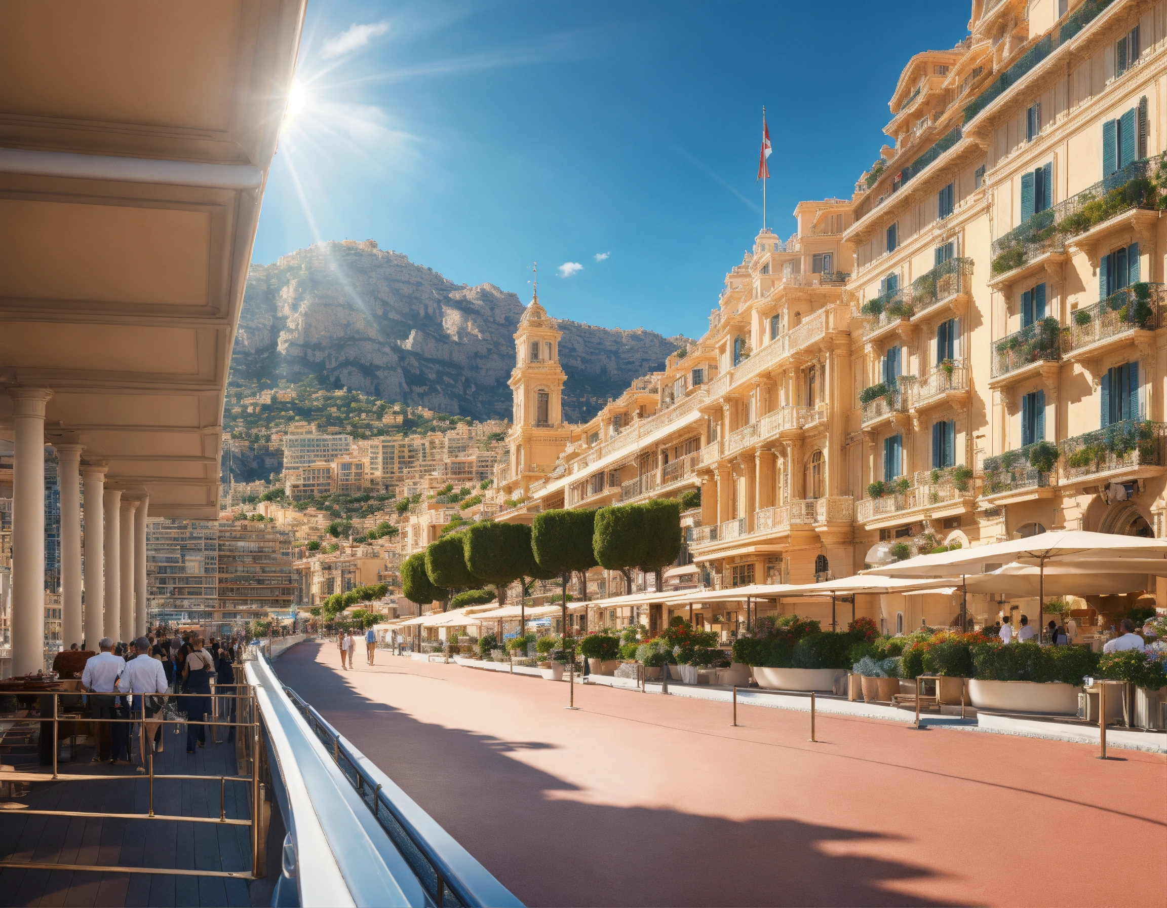Lexica - Wide promenade of Monaco, sun shining, blue sky, successful ...