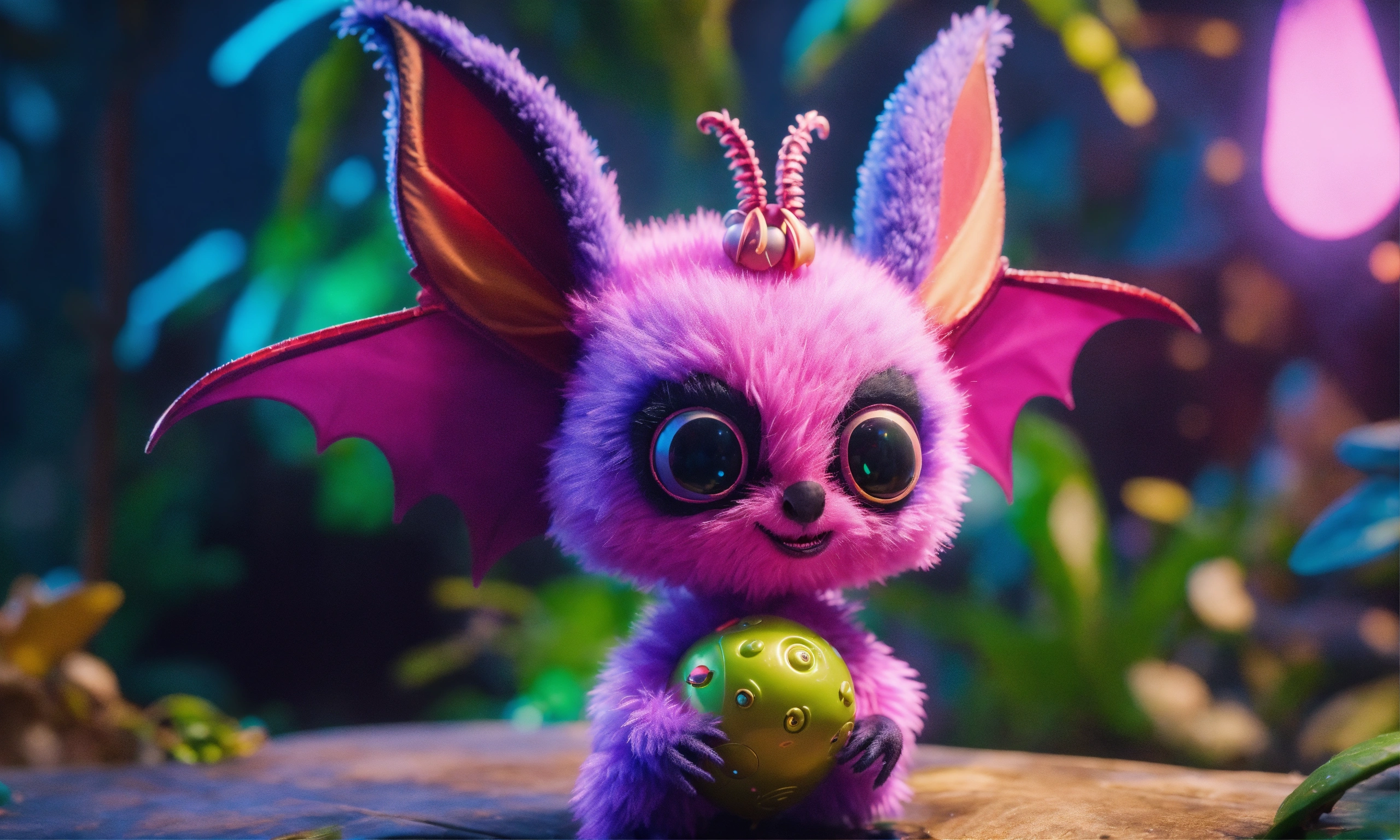 Lexica - Crazy cute fuzzy pink and purple alien fruitbat character with ...