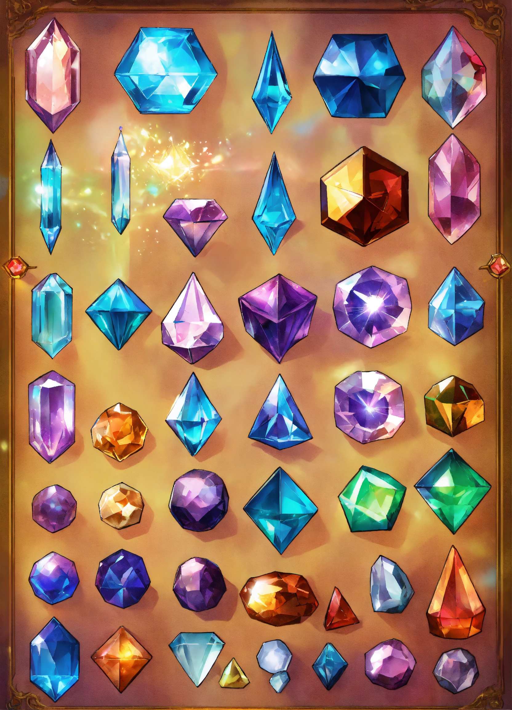 Lexica - Design sheet of various magic gems and crystals, prismatic