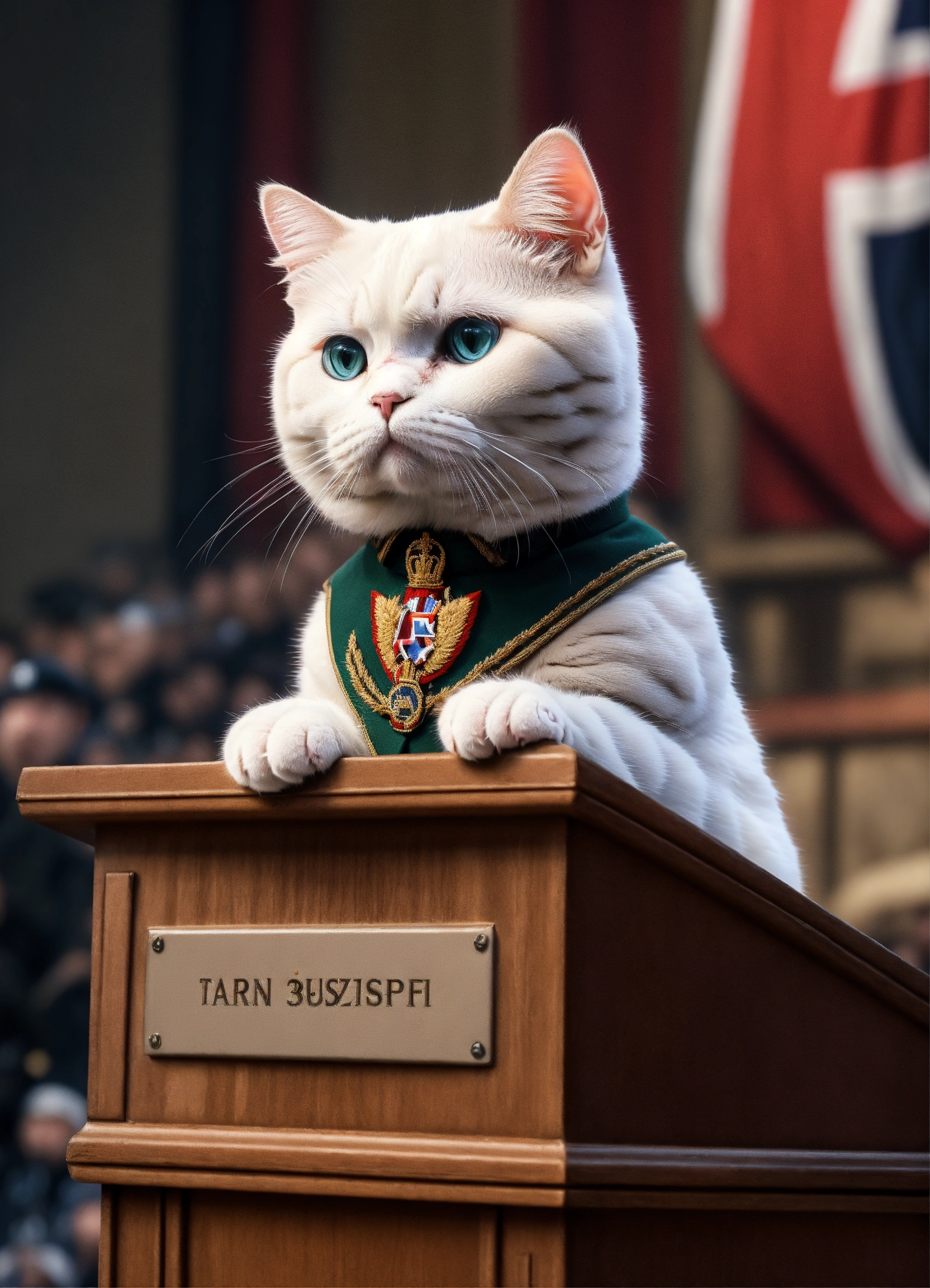 Lexica - A white british shorthair cat wearing giving a fascist WWII ...