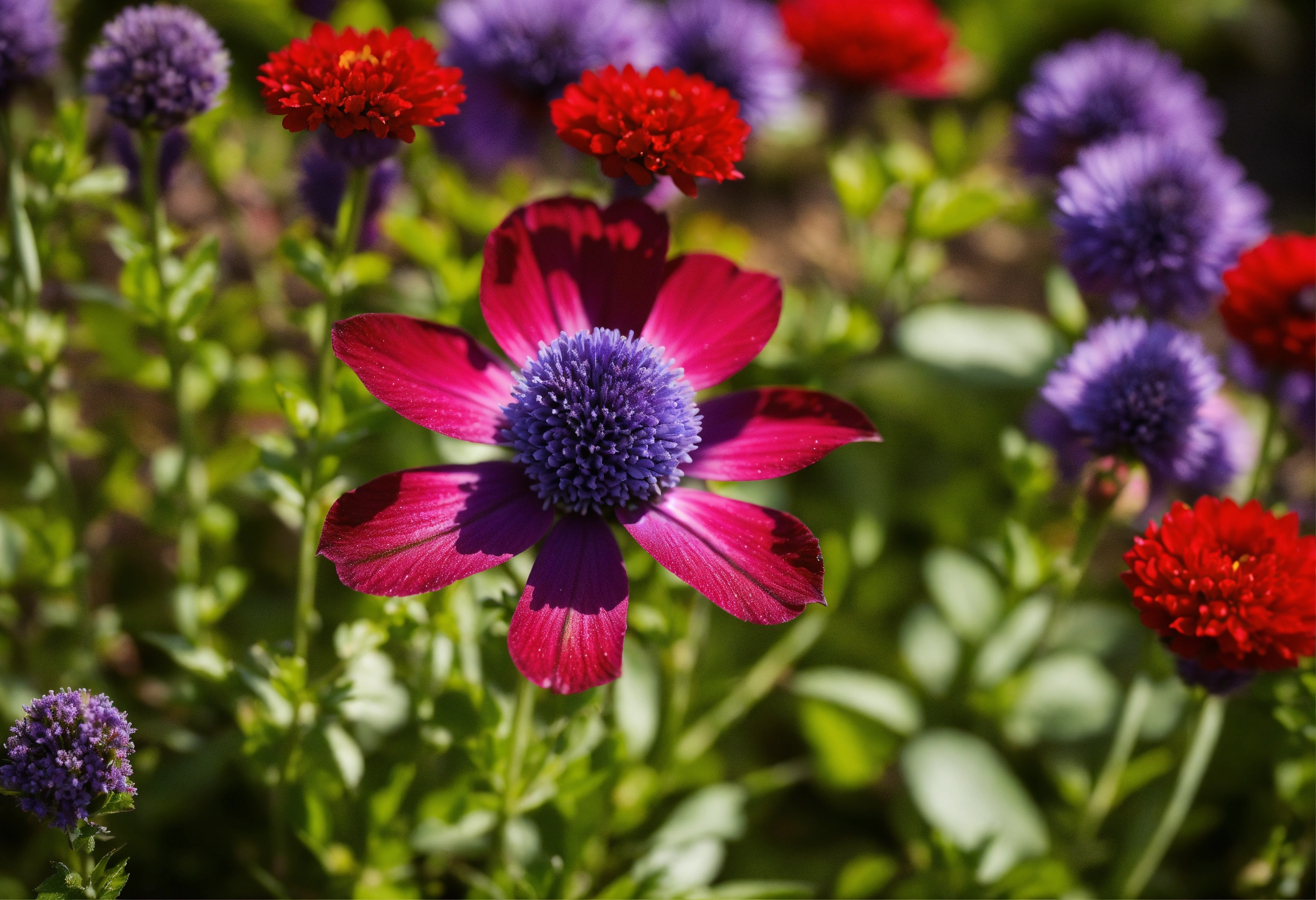 Lexica - Purple and red checkerboard flowers in the garden of life