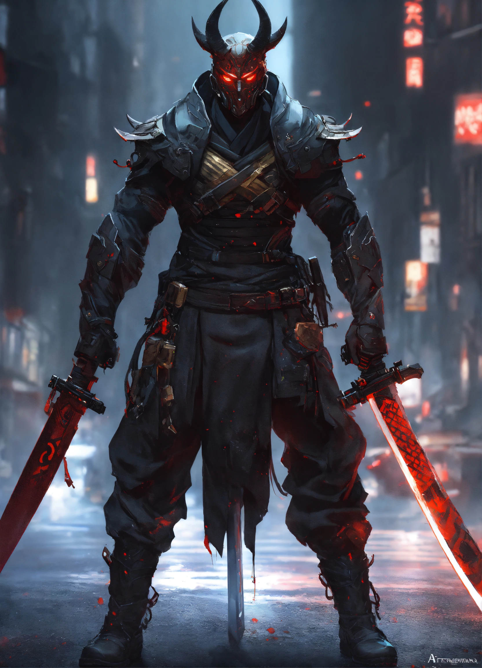 Lexica - Oni masked demon male cyborg assassin, using katana, military ...