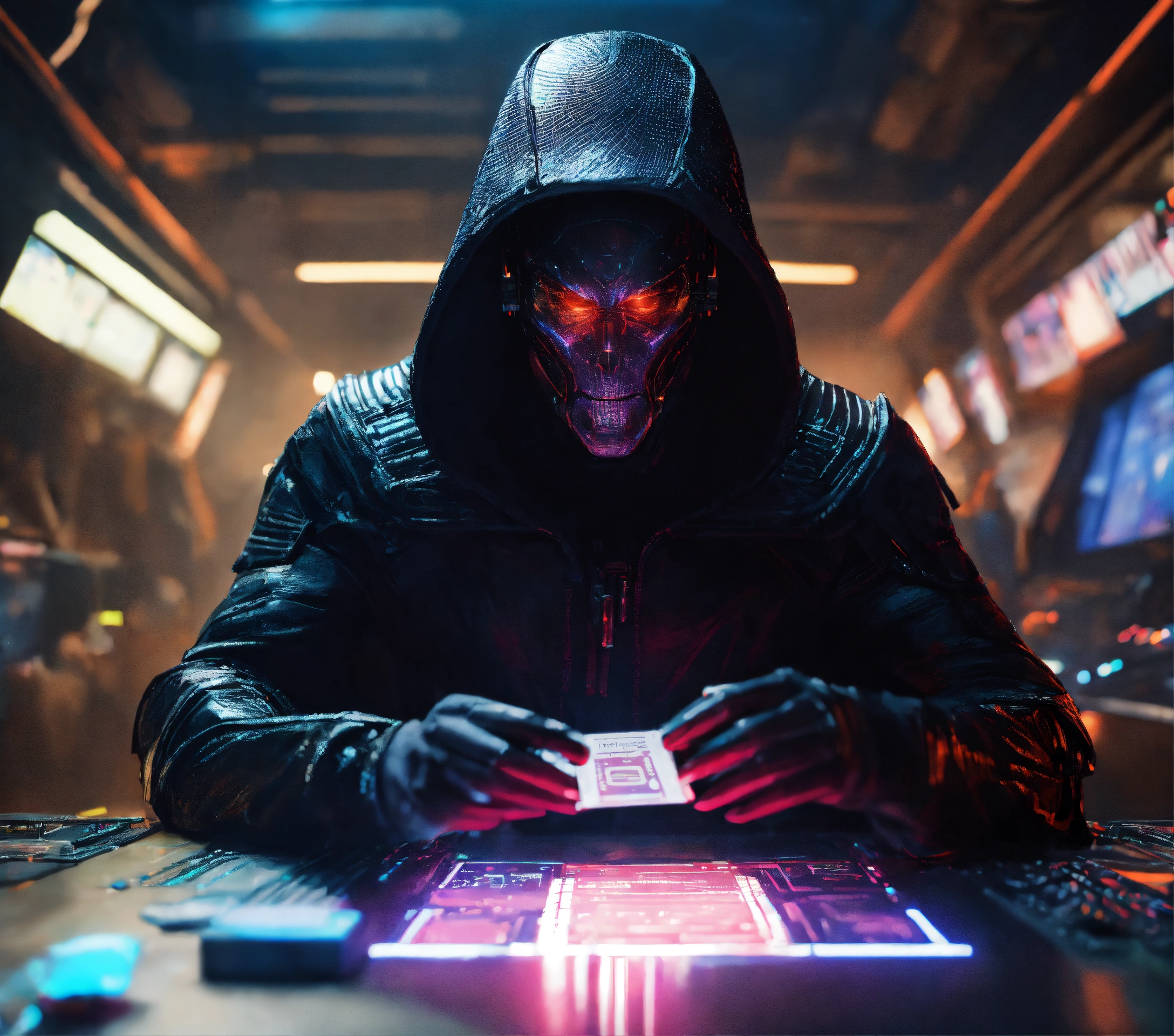 Lexica - Male alien mutant half cyborg half monster hacker wearing a ...