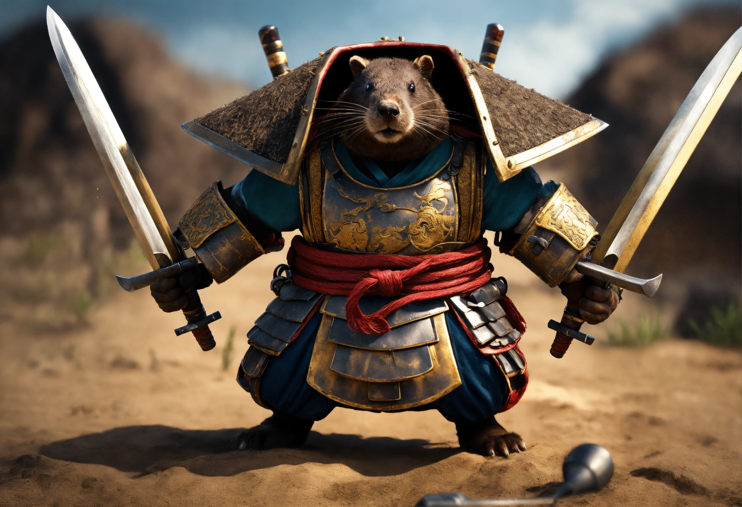 Lexica - Zokar mole samurai with arms. battlefield. hyper realistic.