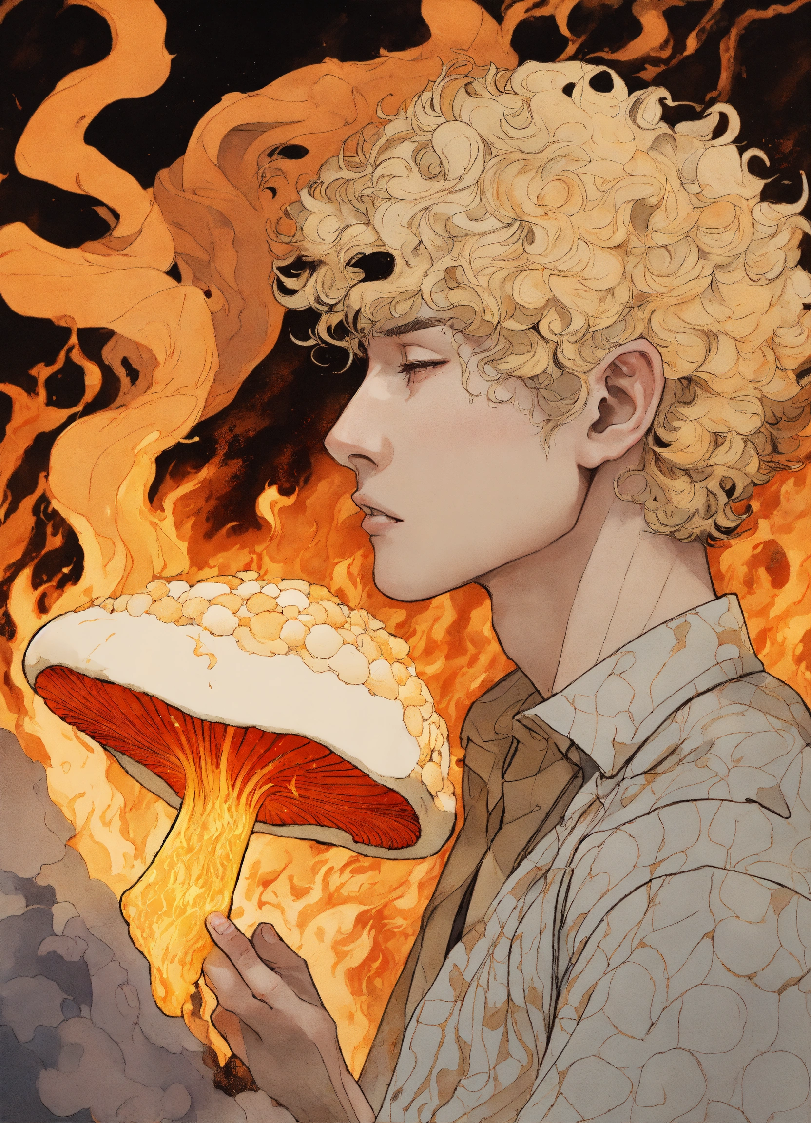 Lexica - A portrait. a Samari curly sandy blonde hair swirling into the ...