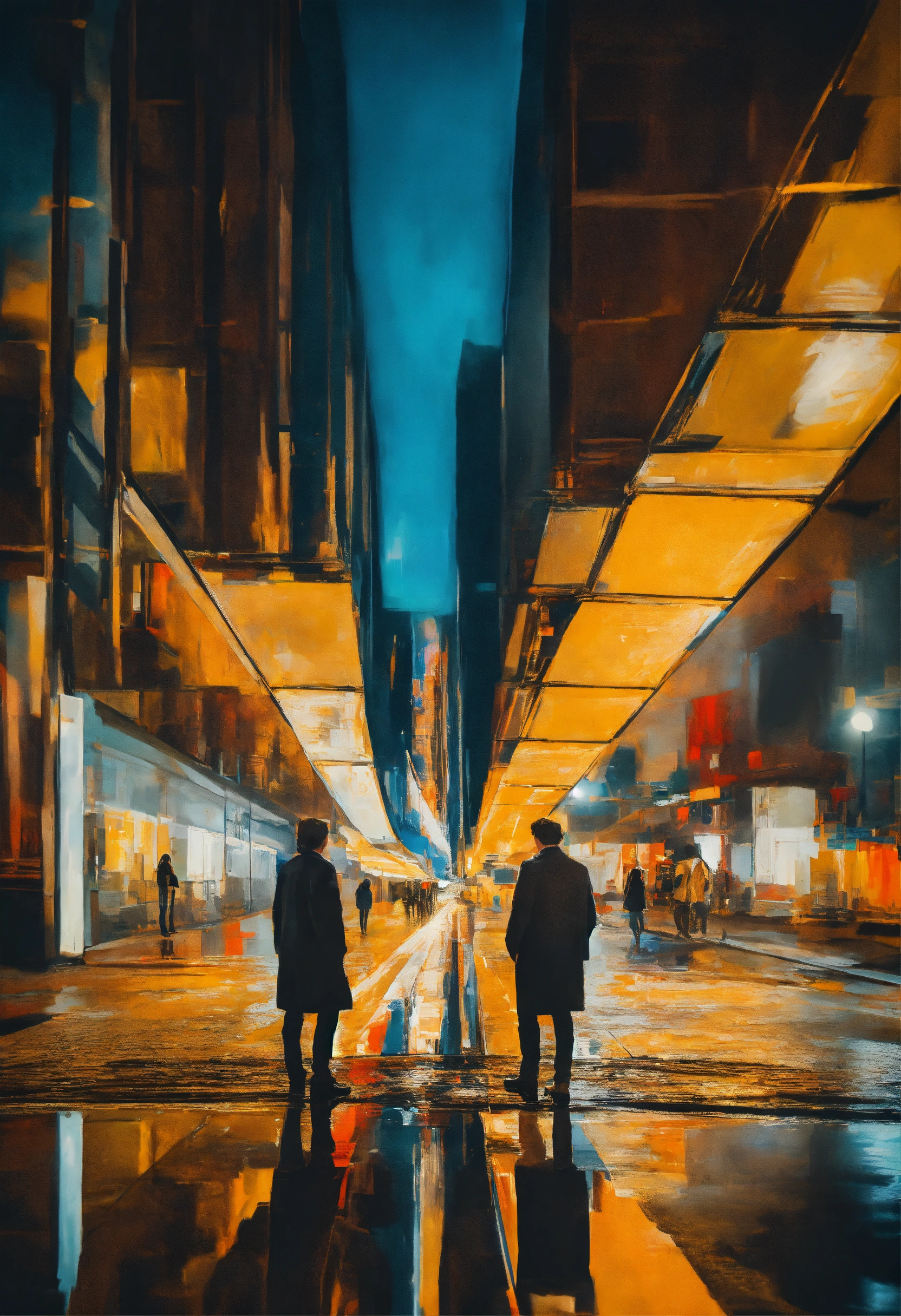 Lexica - Abstract art, two people meeting in a cross road, reflect of a ...