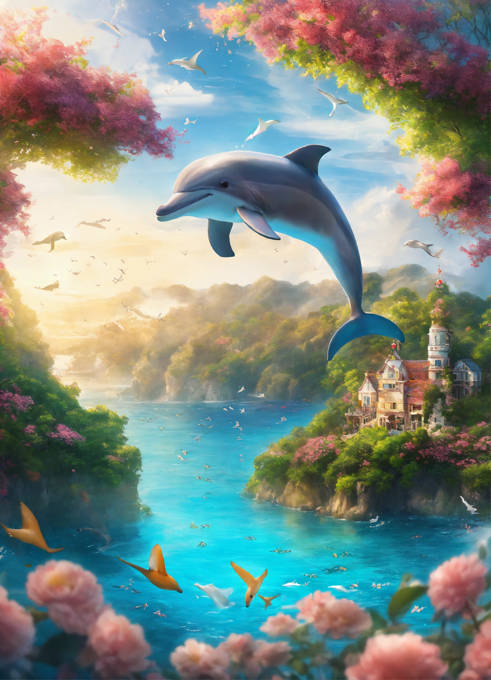 Lexica - A beautiful and magical sea with a dolphin in the air and ...