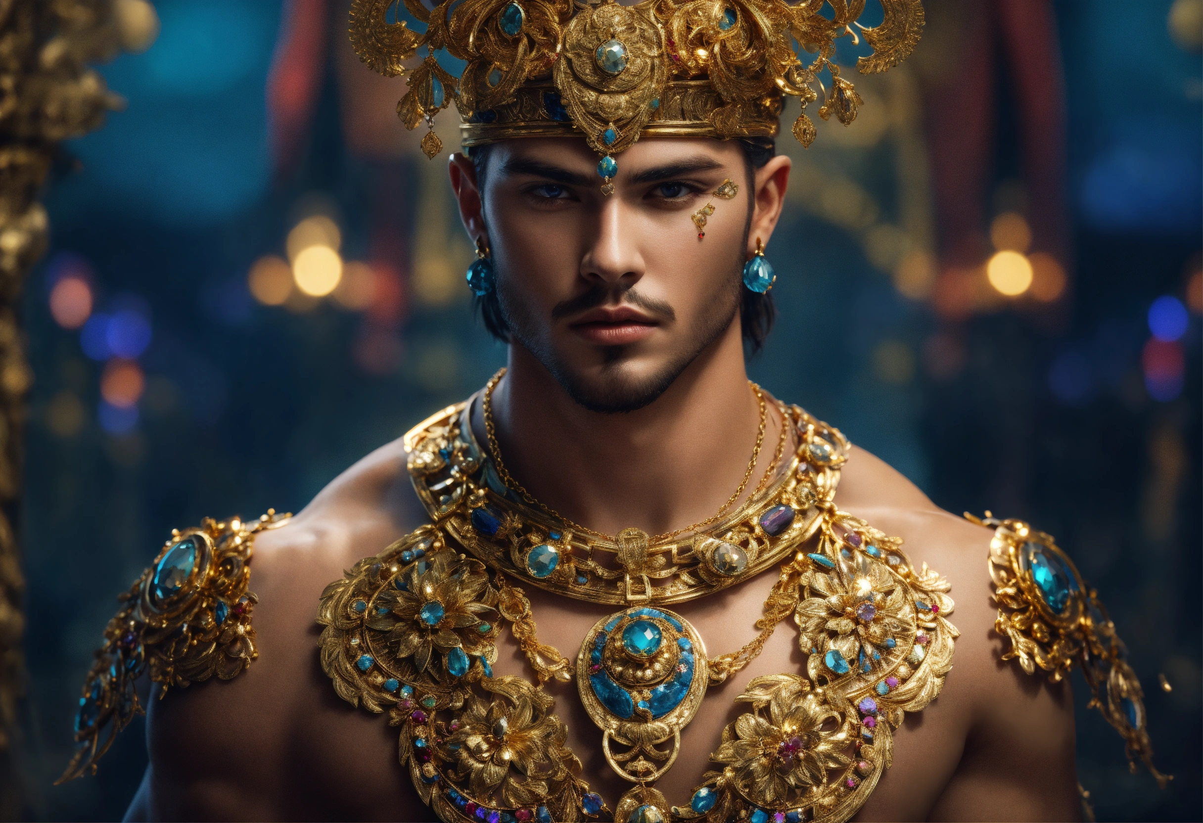 Lexica - Warrior,male, full body, psychedelic, brass, gold and diamonds ...
