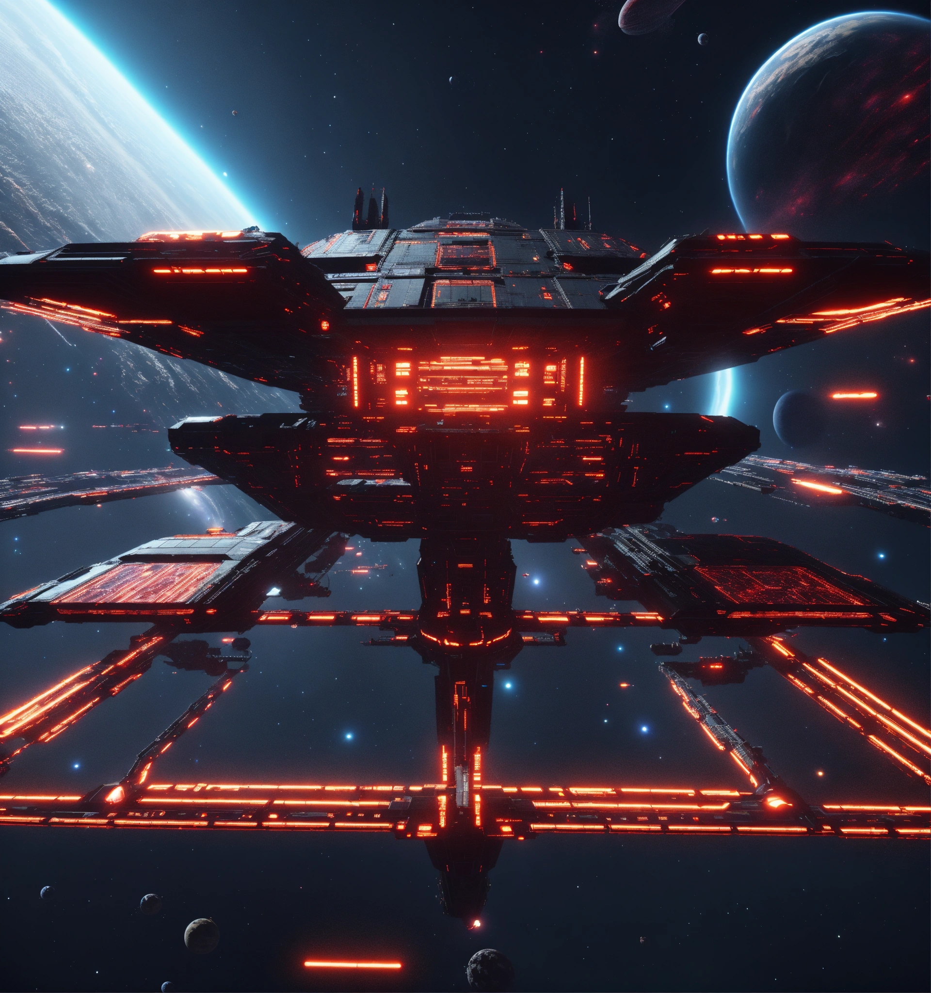 Lexica - Zoom out on fleet of long black organic worm like space ships ...